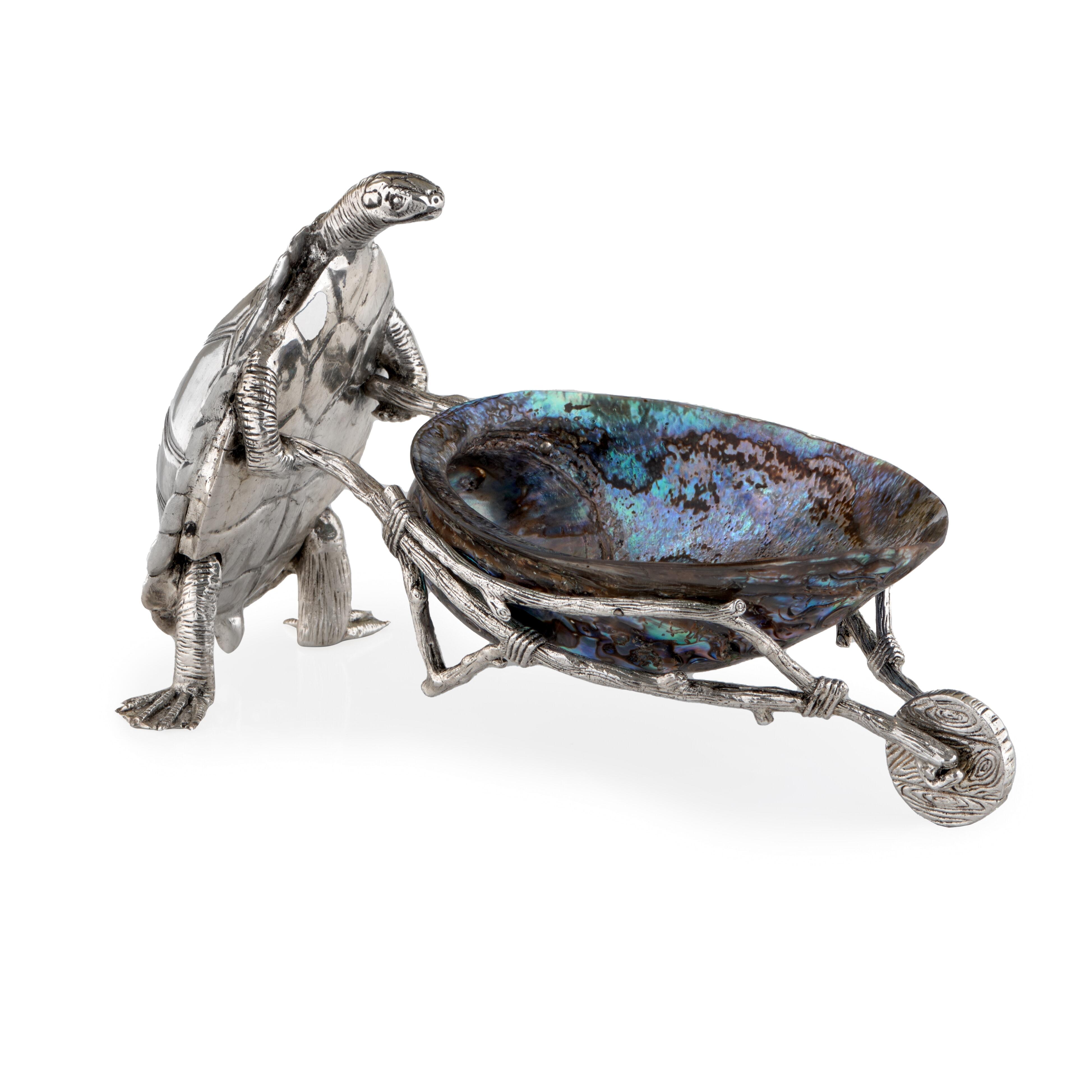 Silverplated Brass Turtle with Wheelbarrow
