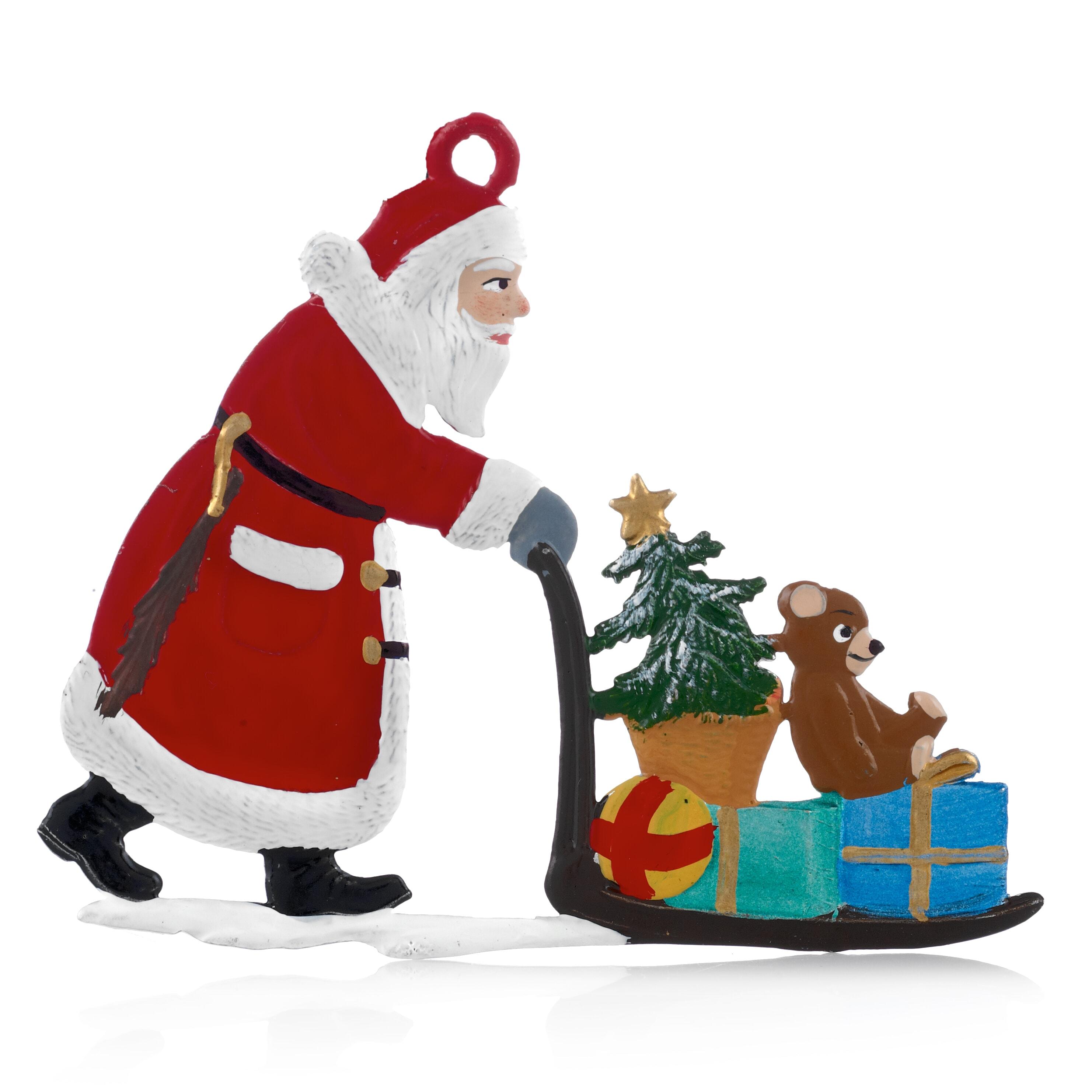 Pewter Santa Pushing Sled Ornament