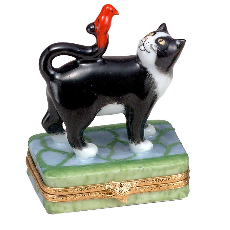 Black Cat with Red Bird Limoges Box