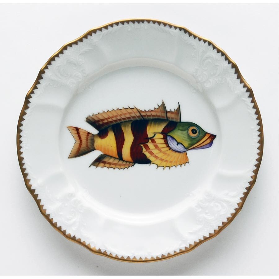 Anna Weatherley Antique Fish Salad Plate, Red / Yellow / Green