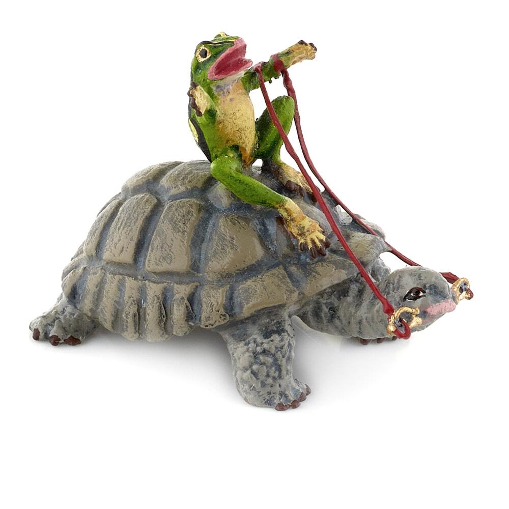 Austrian Bronze Frog with Reins Riding Large Turtle