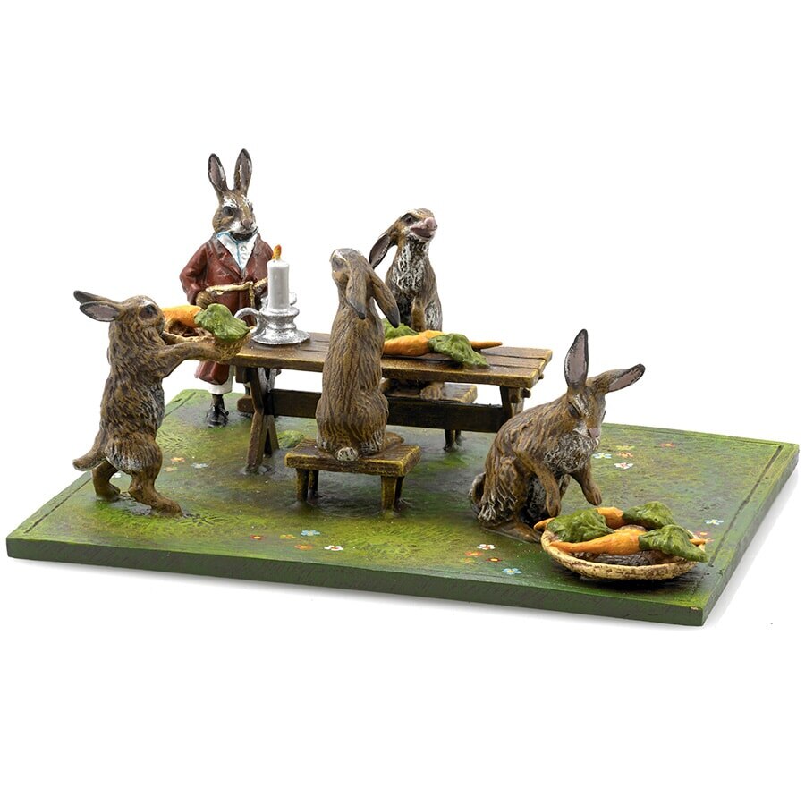Austrian Bronze Rabbit Picnic Figurine