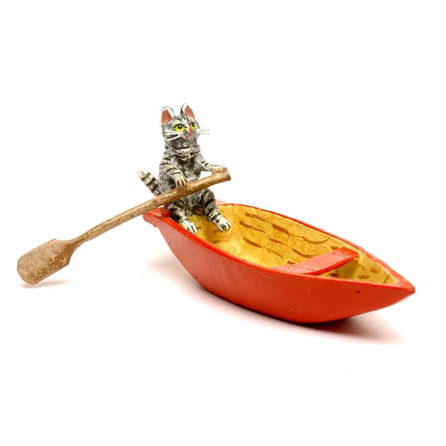 Austrian Bronze Cat in Canoe