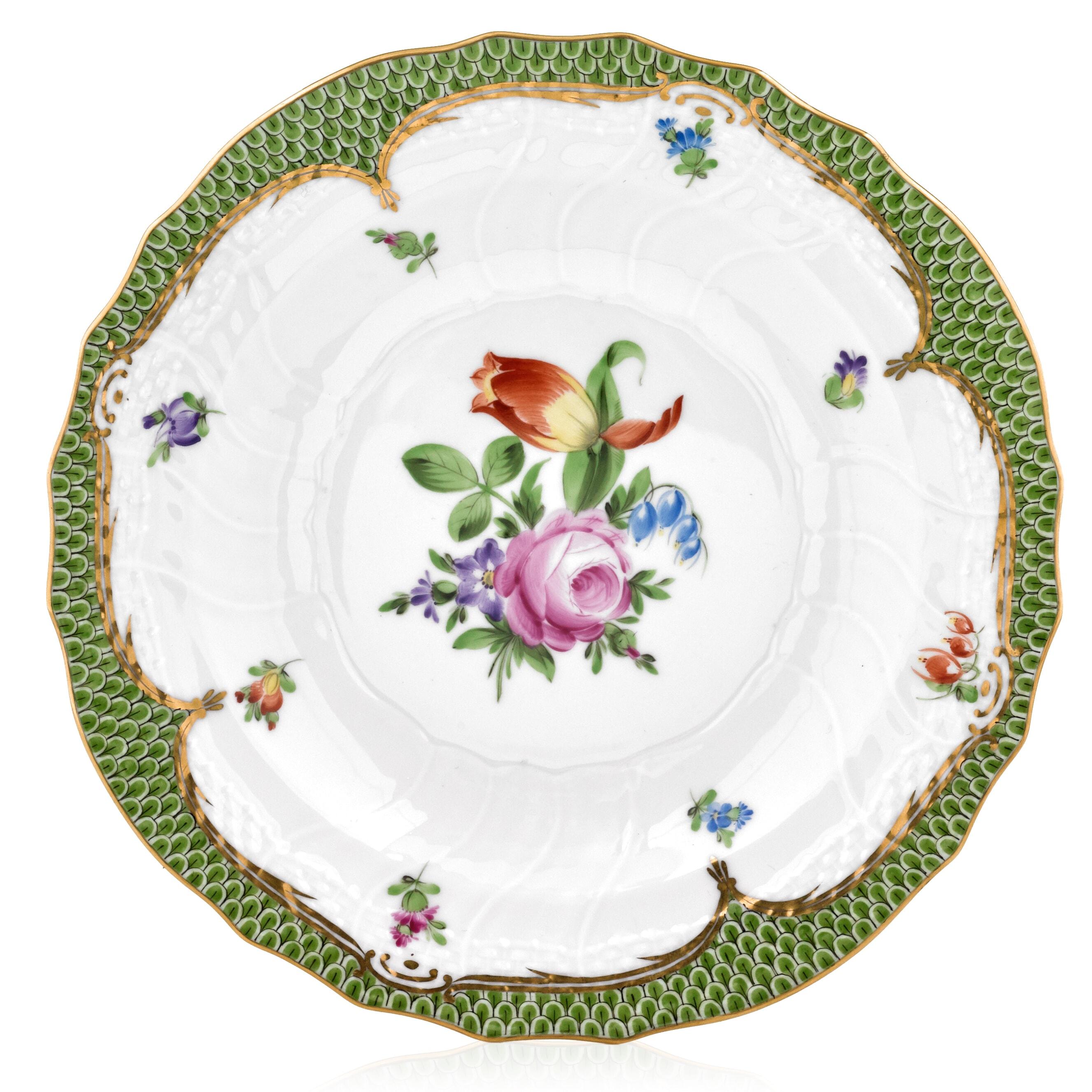 Herend Printemps Green Border Bread & Butter Plate