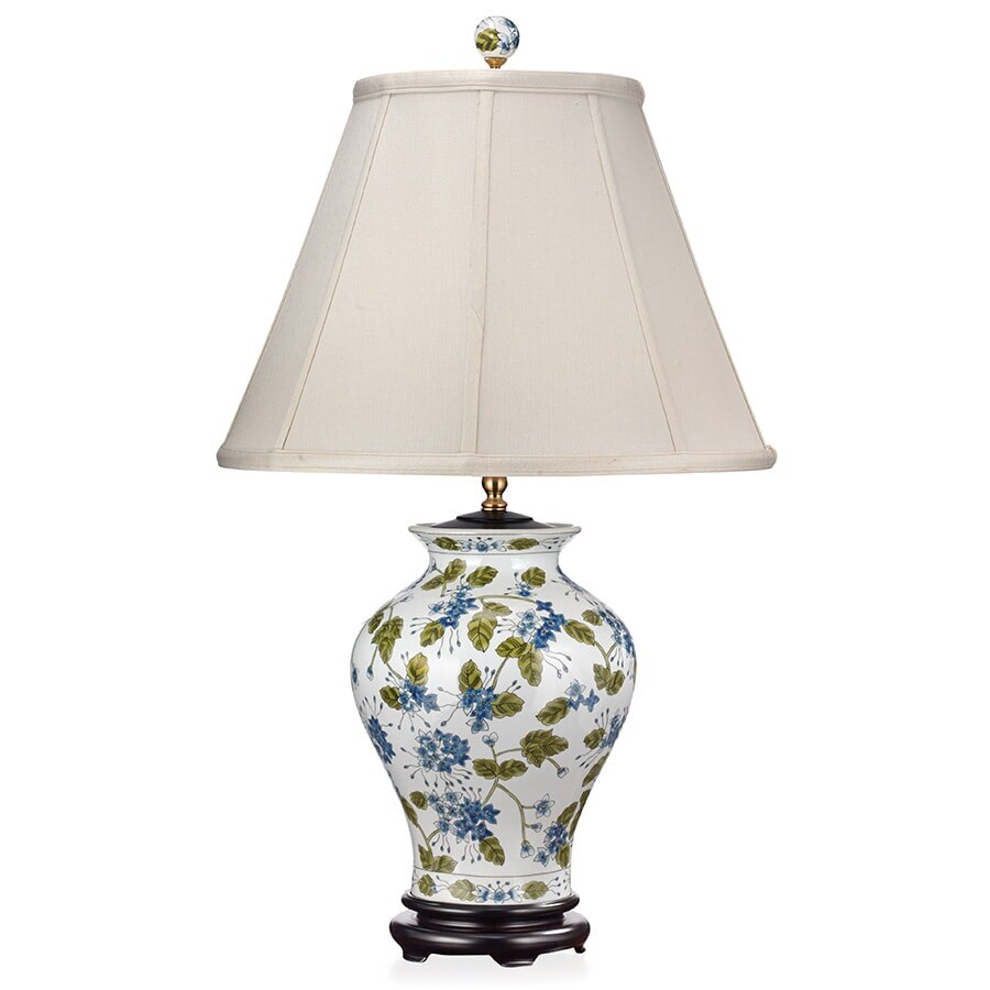 Blue Flowers & Green Vine Porcelain Lamp