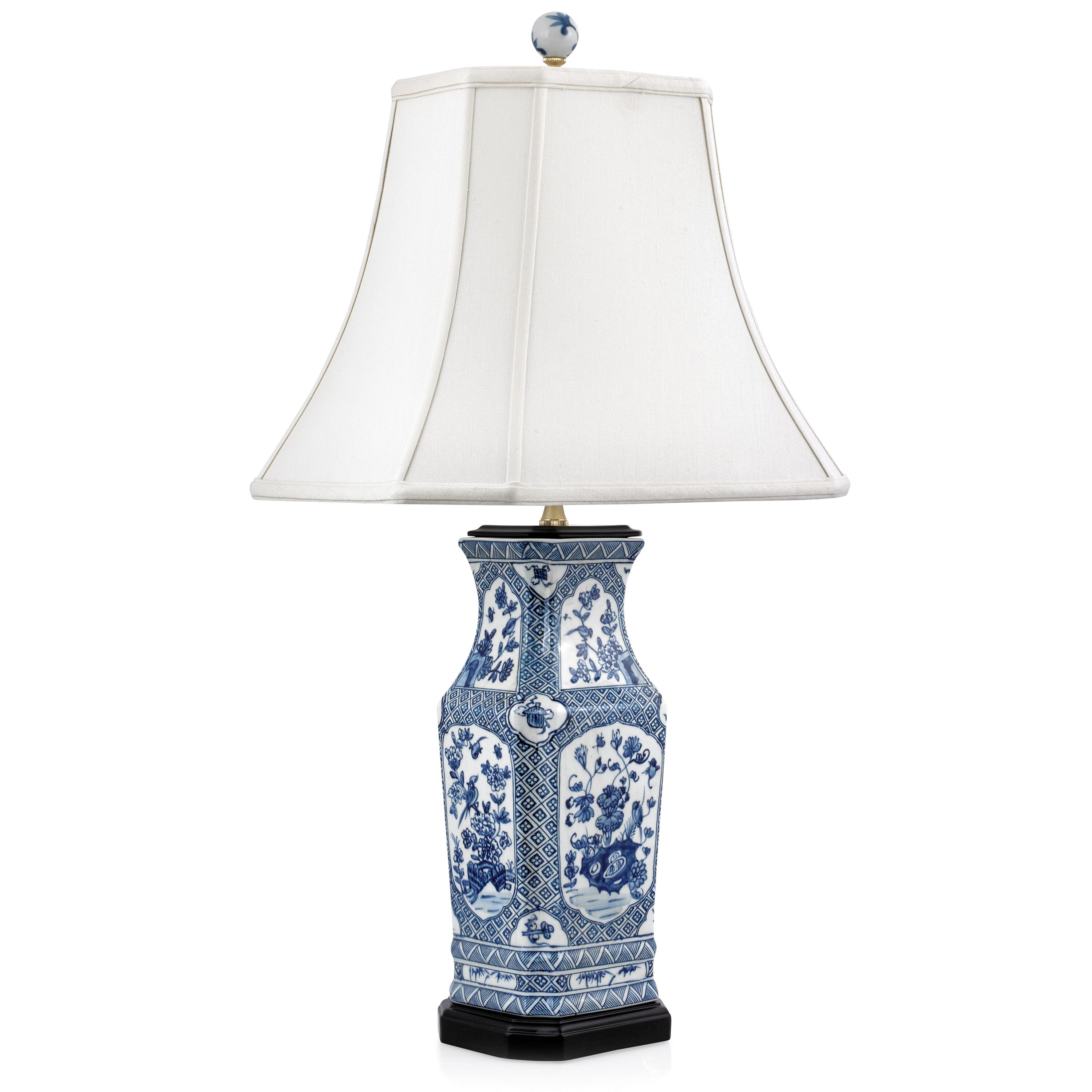 Blue and White Floral Porcelain Table Lamp
