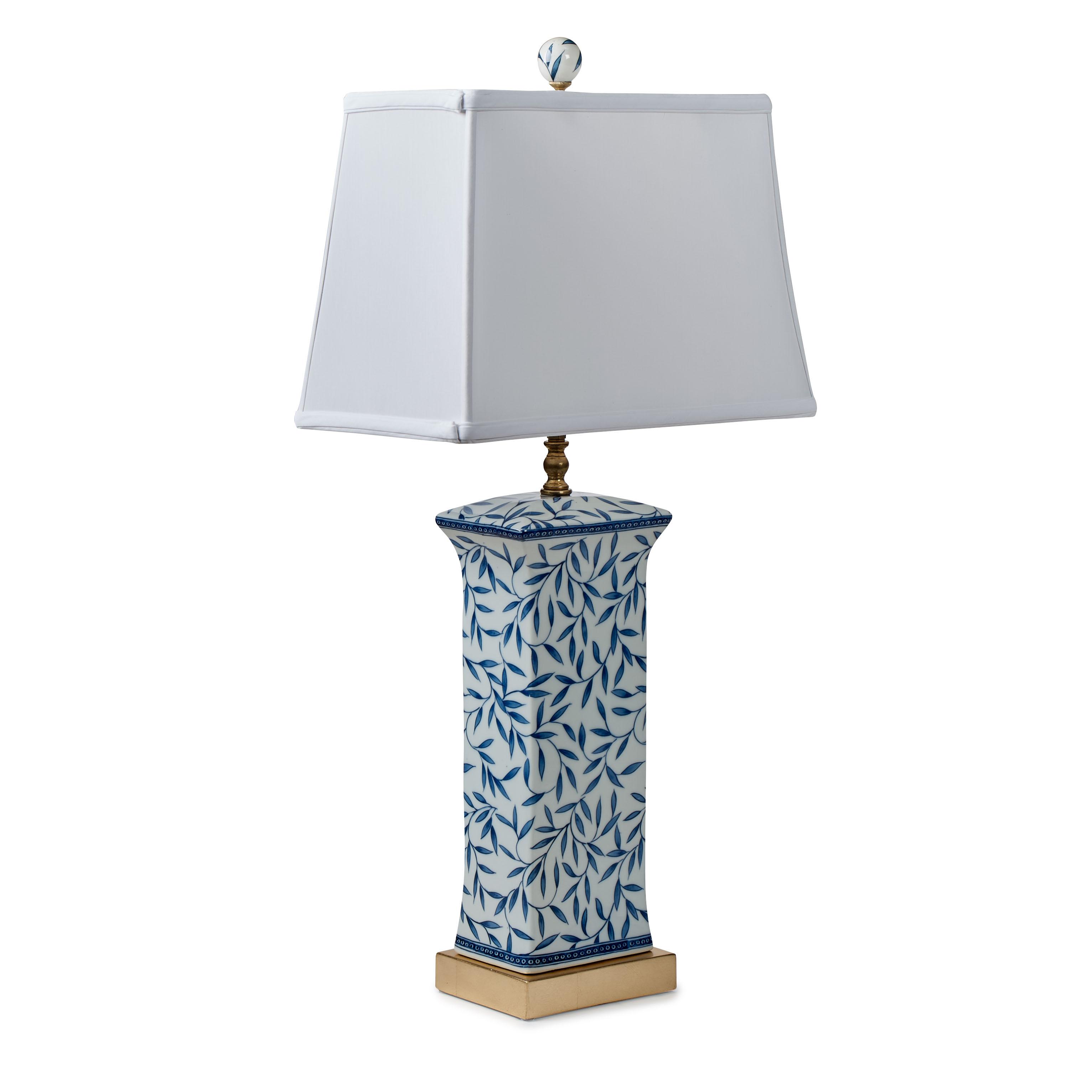 Blue & White Leaves Rectangular Vase Lamp