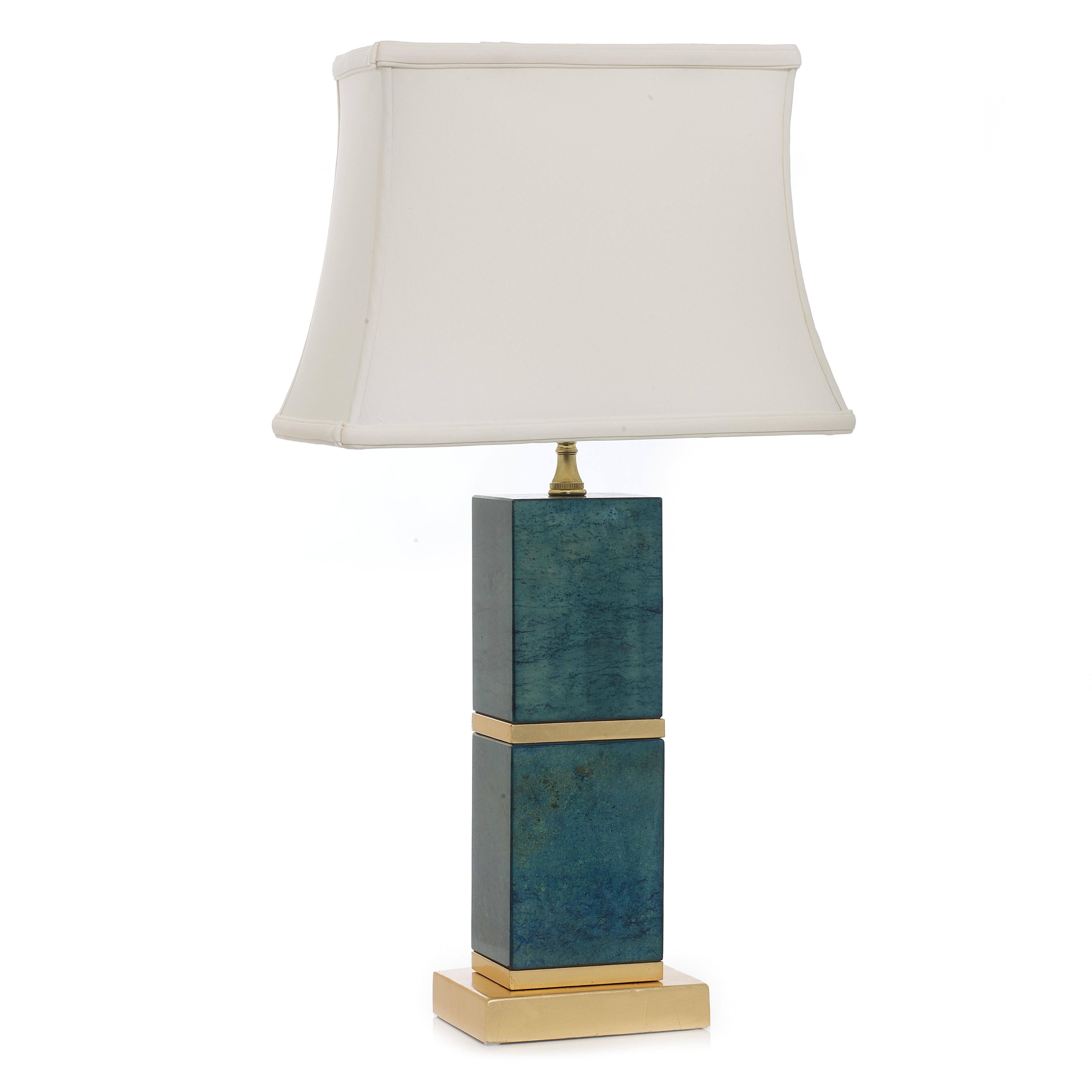 Rectangular Jade & Brass Lamp