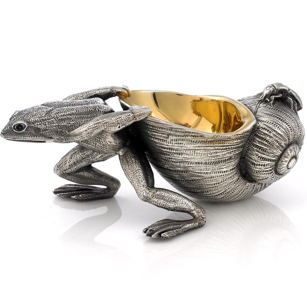 Silverplated Frog & Snail Salt Cellar with Spoon