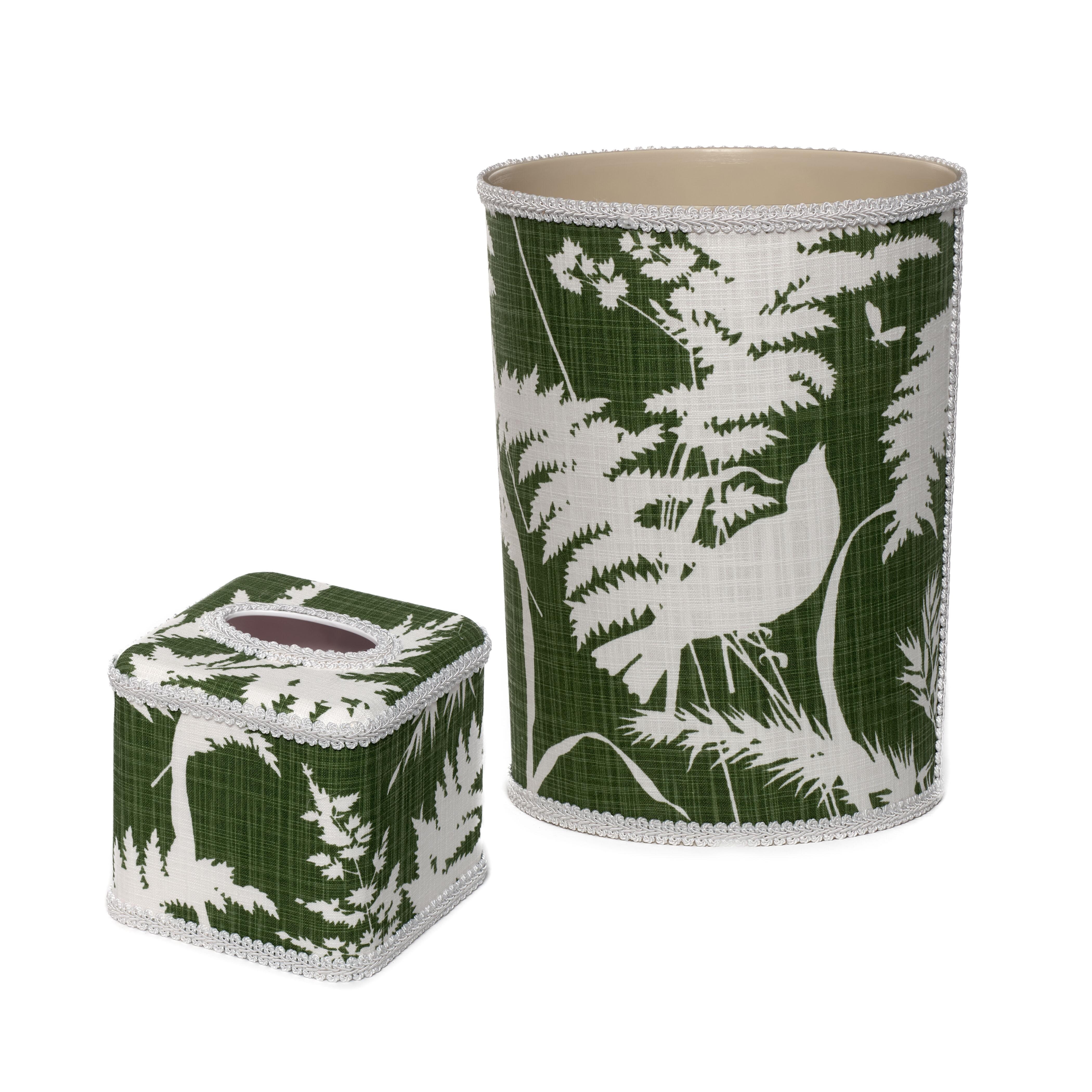 Green Aviary Wastebasket & Tissue Box Cover