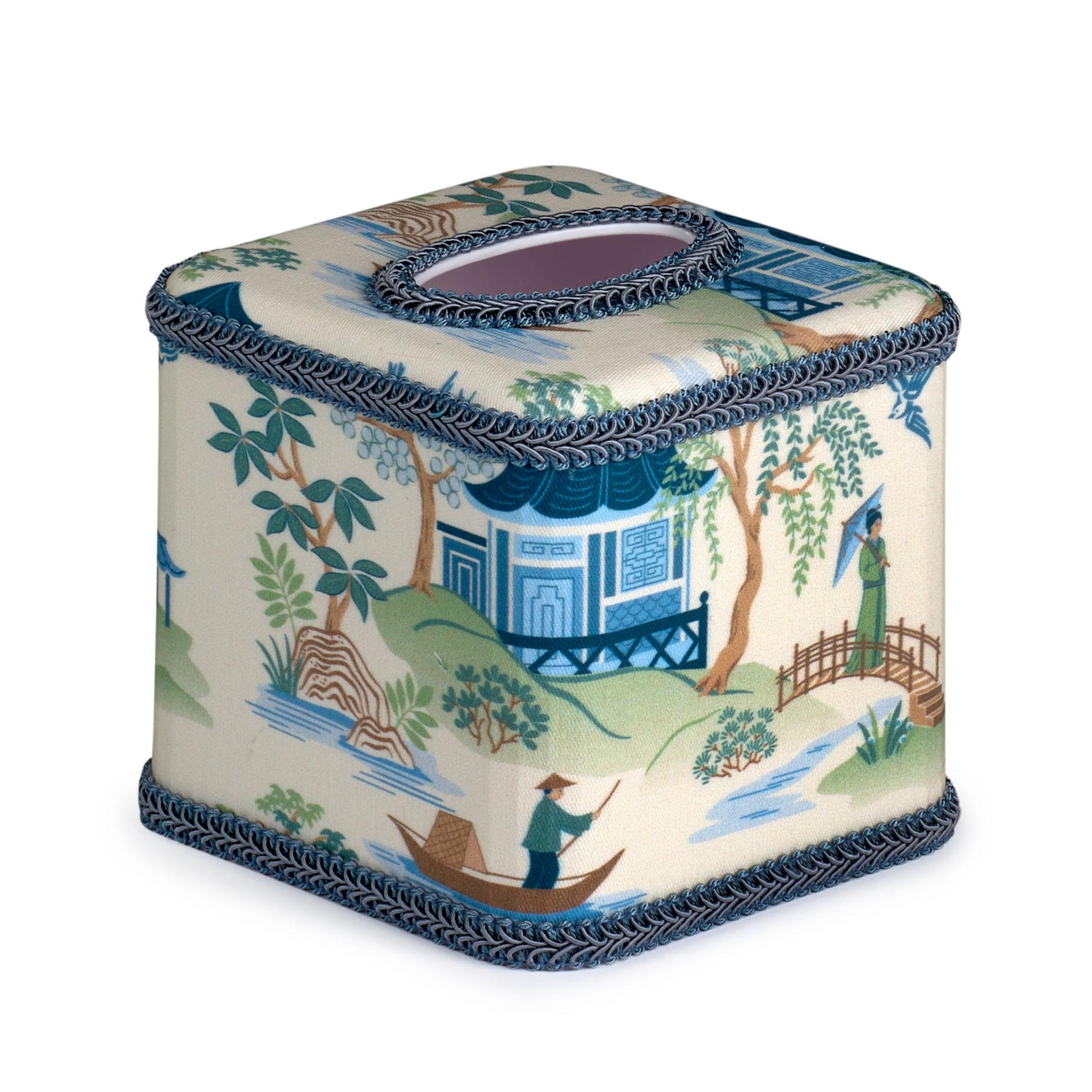 Mandarin Blue Wastebasket & Tissue Box Cover