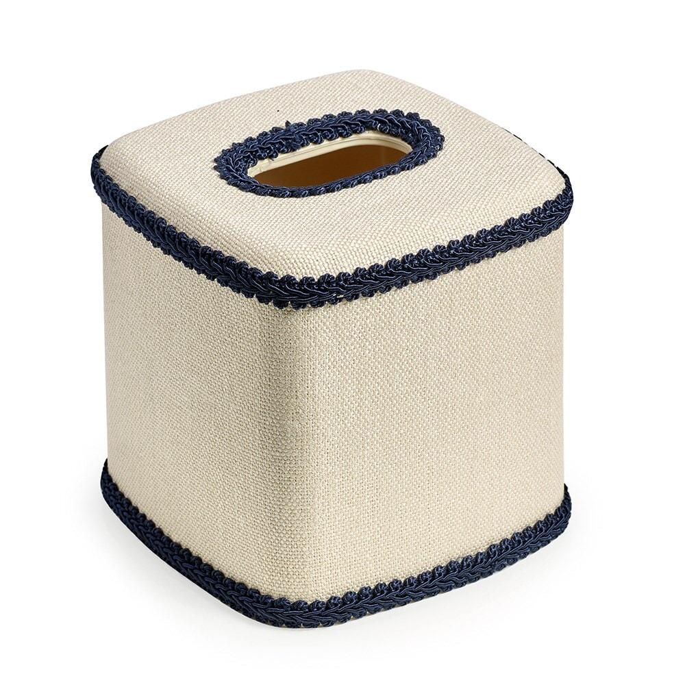 Bone Linen & Navy Tissue Box Cover