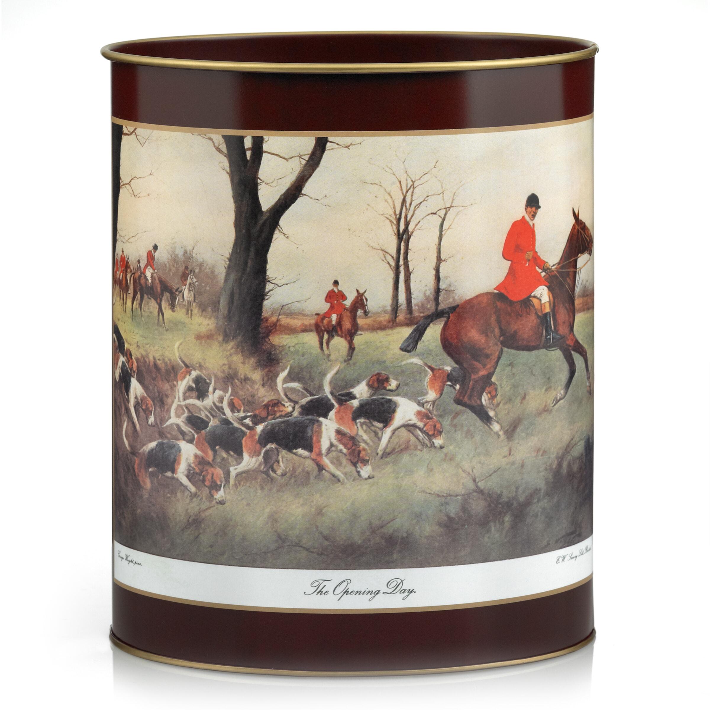 Hunt Scene Wastebasket, Burgundy
