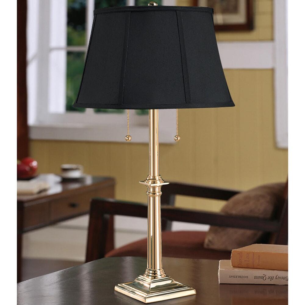 Brass Double Pull Chain Table Lamp with Black Shade
