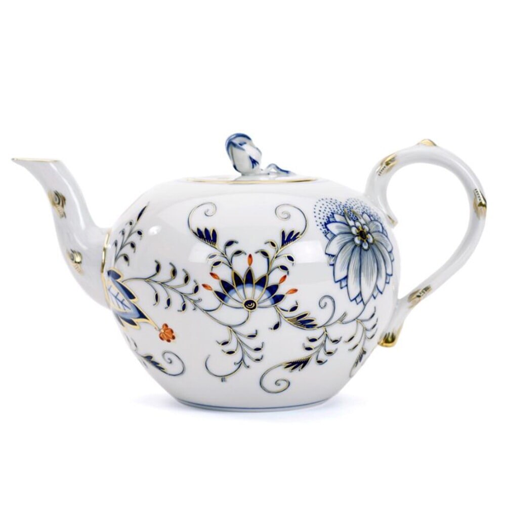Meissen Blue Onion, Red & Gold Accents Teapot