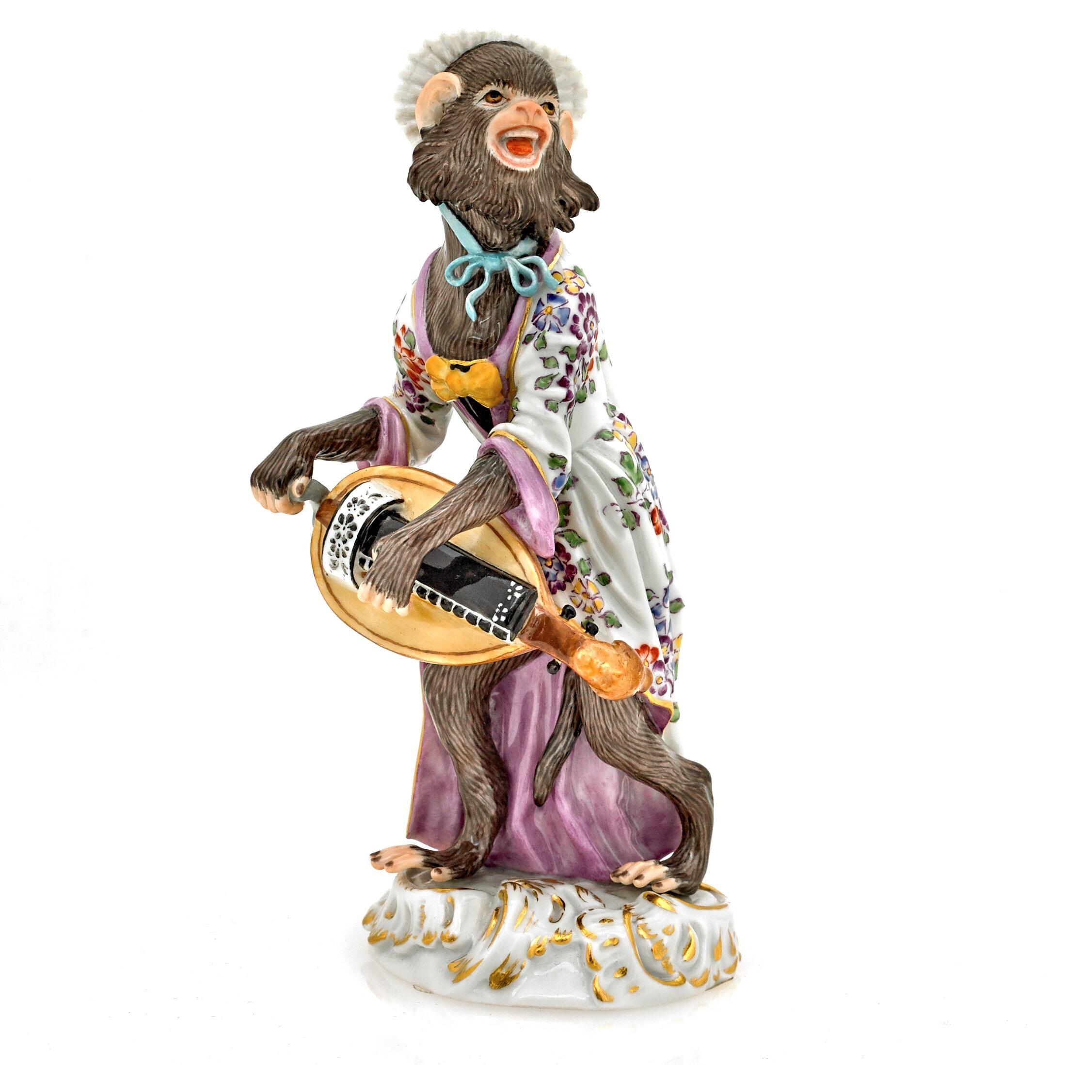 Meissen Monkey with Lyre Figurine