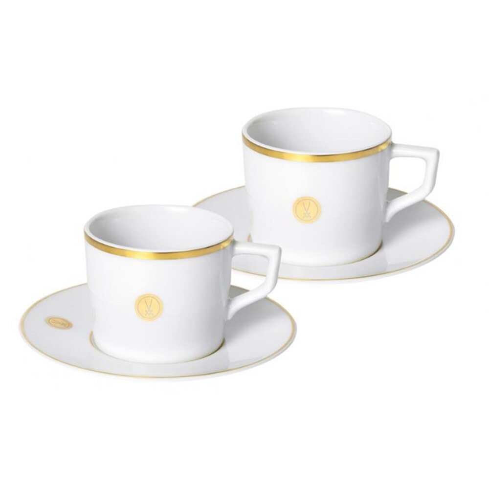 Meissen Swords Luxury Gold Espresso Cup & Saucer, Set of 2