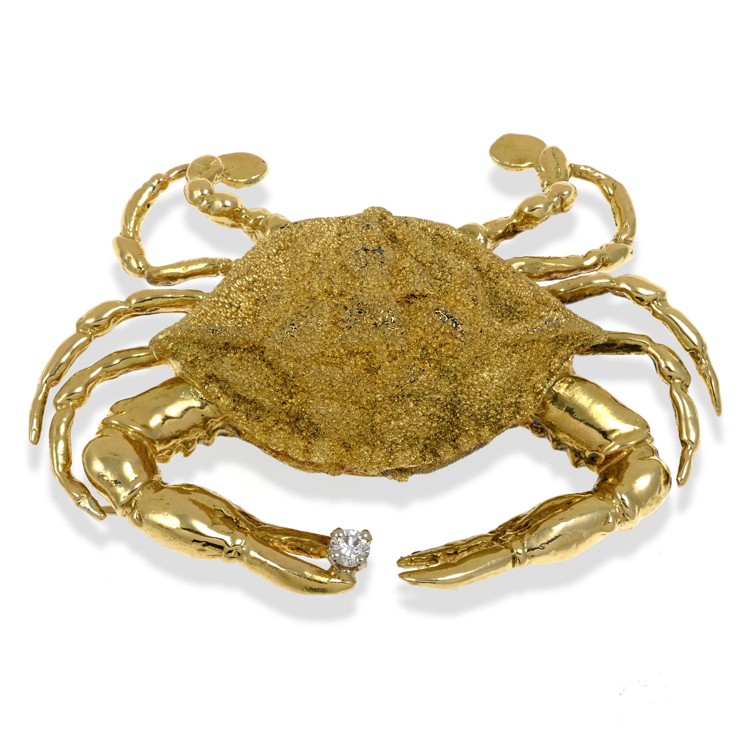 18k Yellow Gold Crab Pin