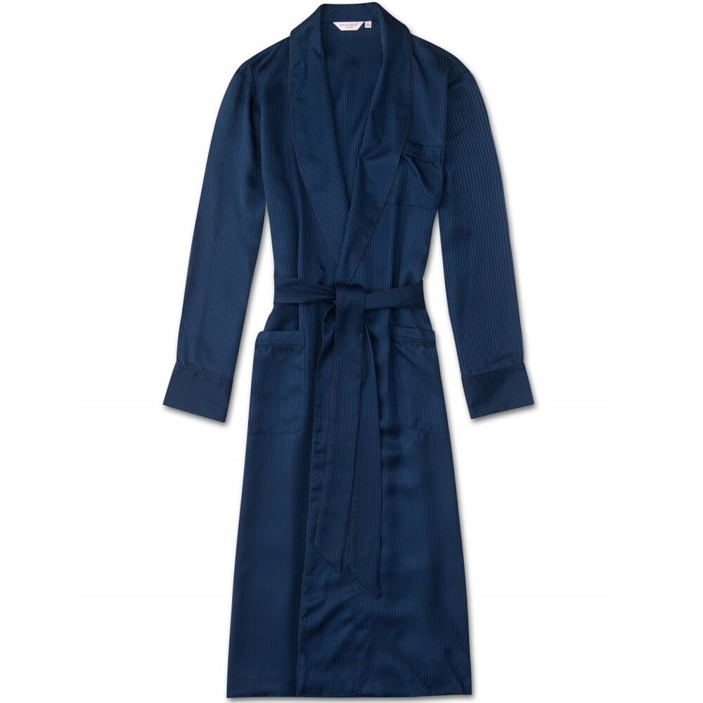 Derek Rose Savile Navy Silk Robe