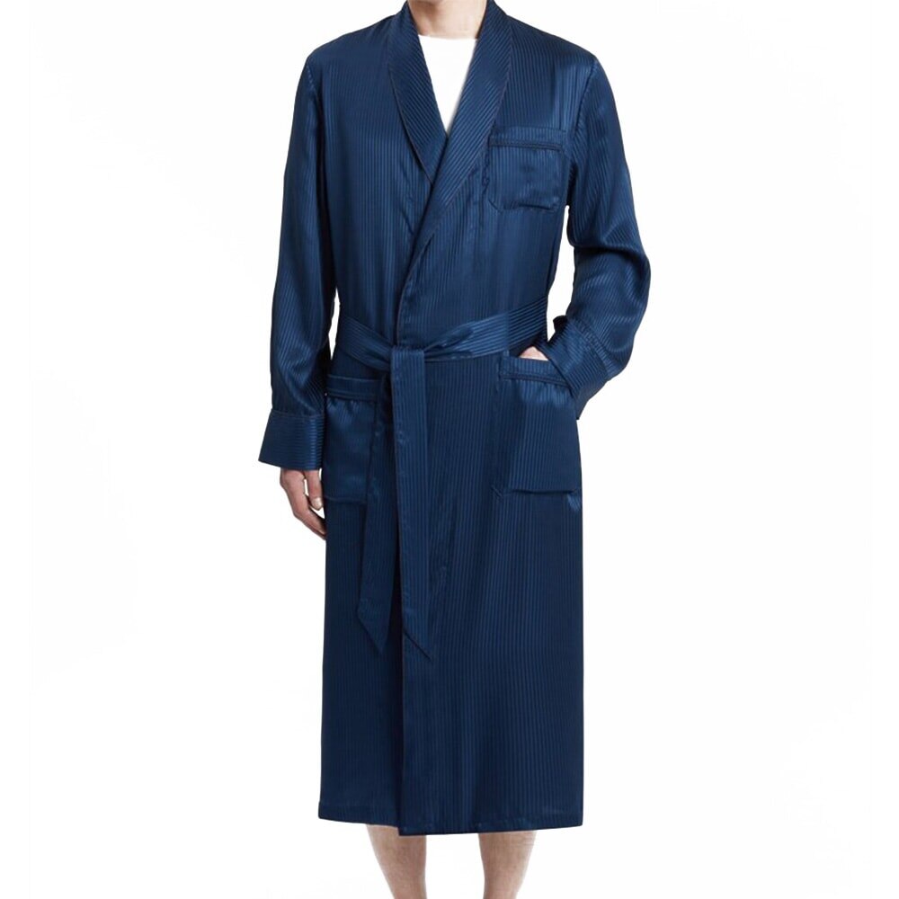 Derek Rose Savile Navy Silk Robe