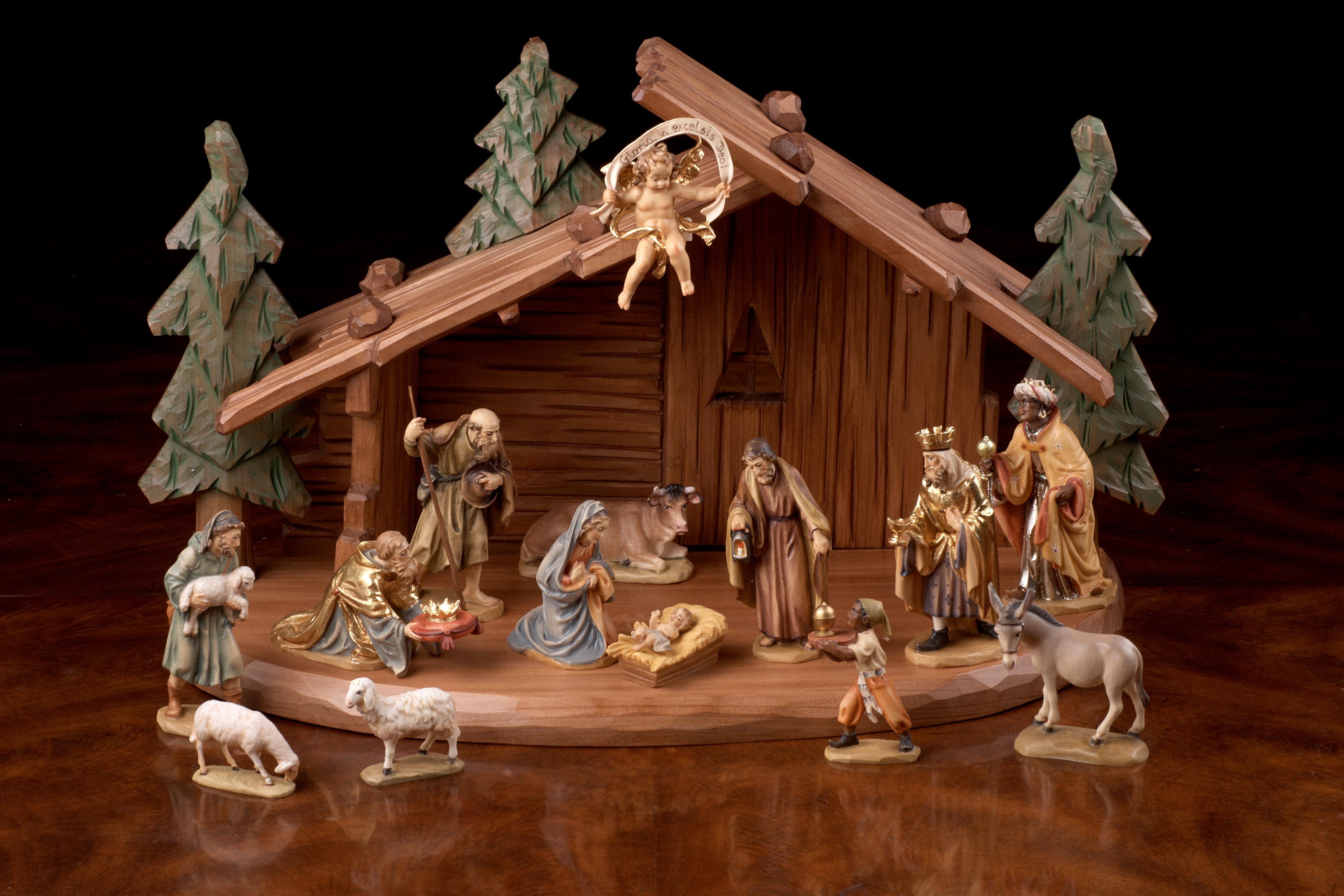 Handcarved Wooden Nativity Creche Set