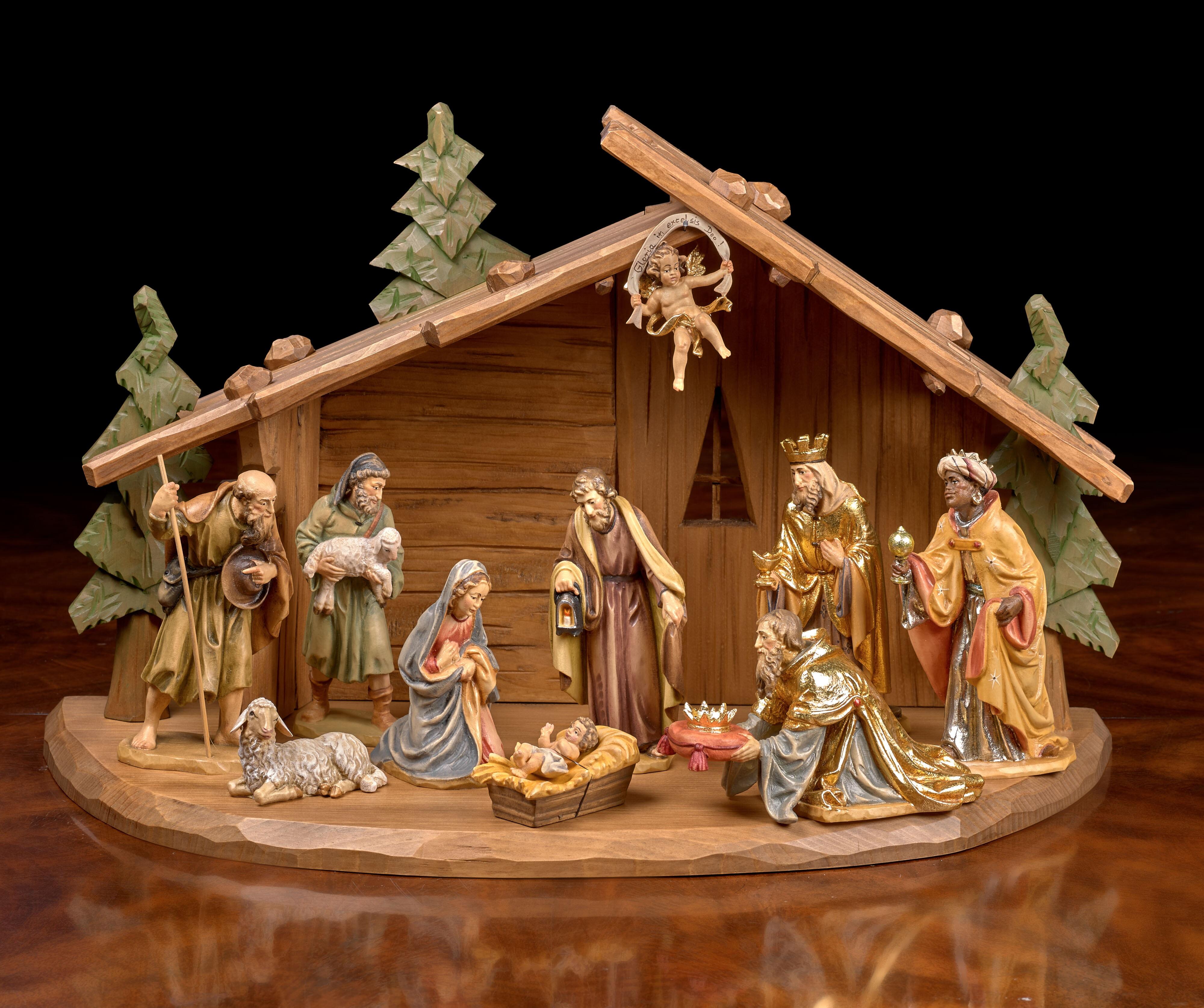 Handcarved Wooden Nativity Creche Set