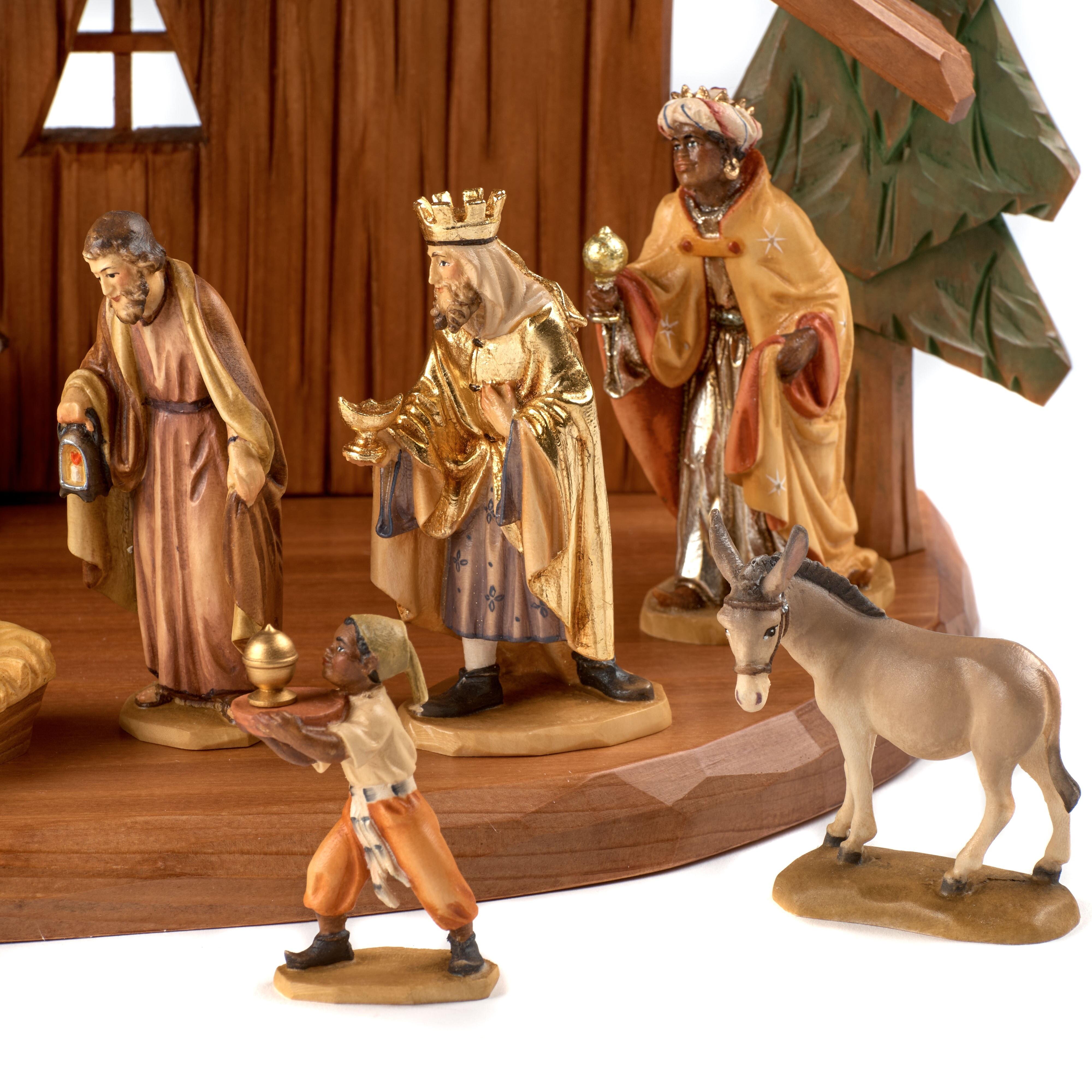 Handcarved Wooden Nativity Creche Set