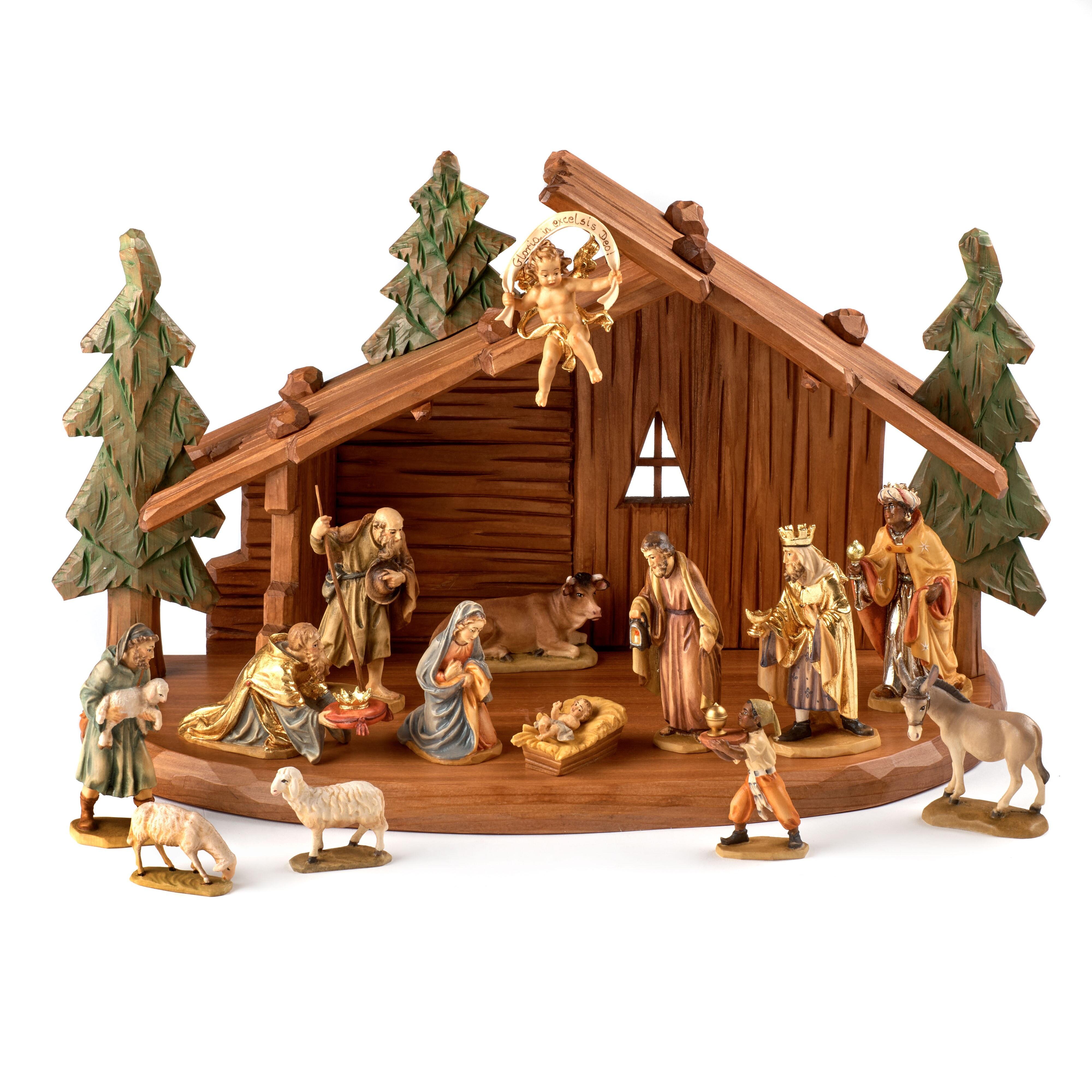 Handcarved Wooden Nativity Creche Set