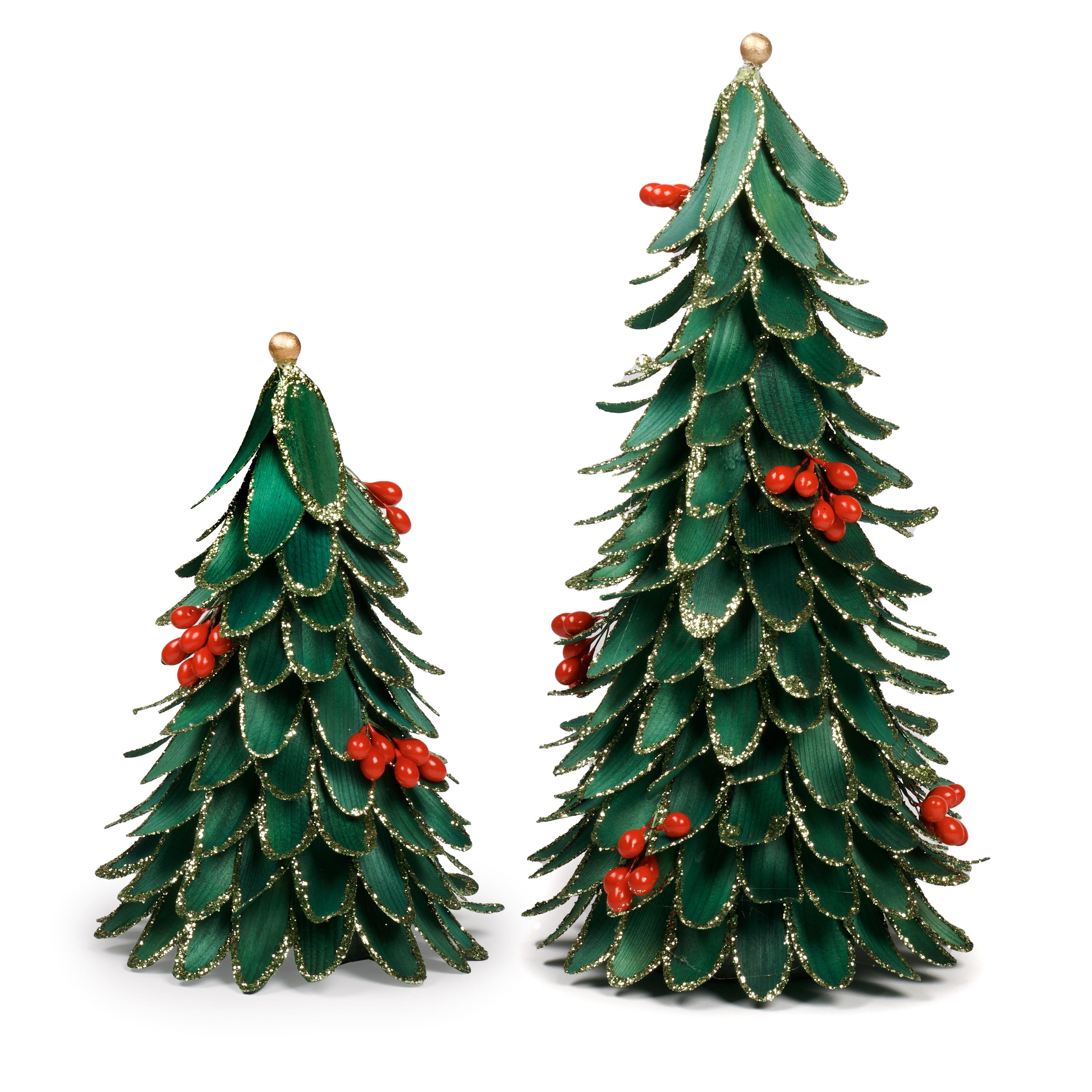 Glittered Wood Petal Trees w/Red Berries