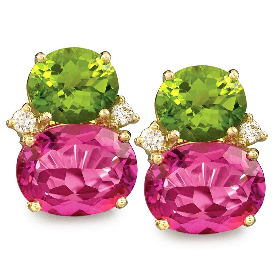 18k Pink Topaz & Peridot Fruit Gem Earrings