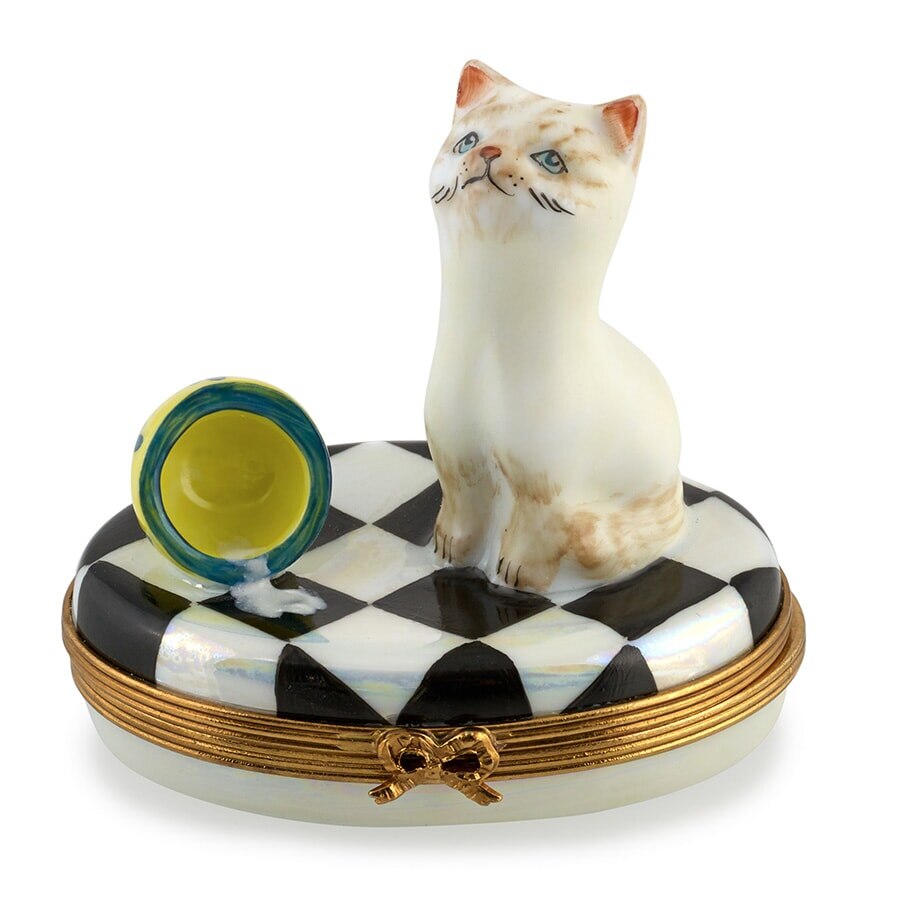 Kitten with Spilled Milk Limoges Box