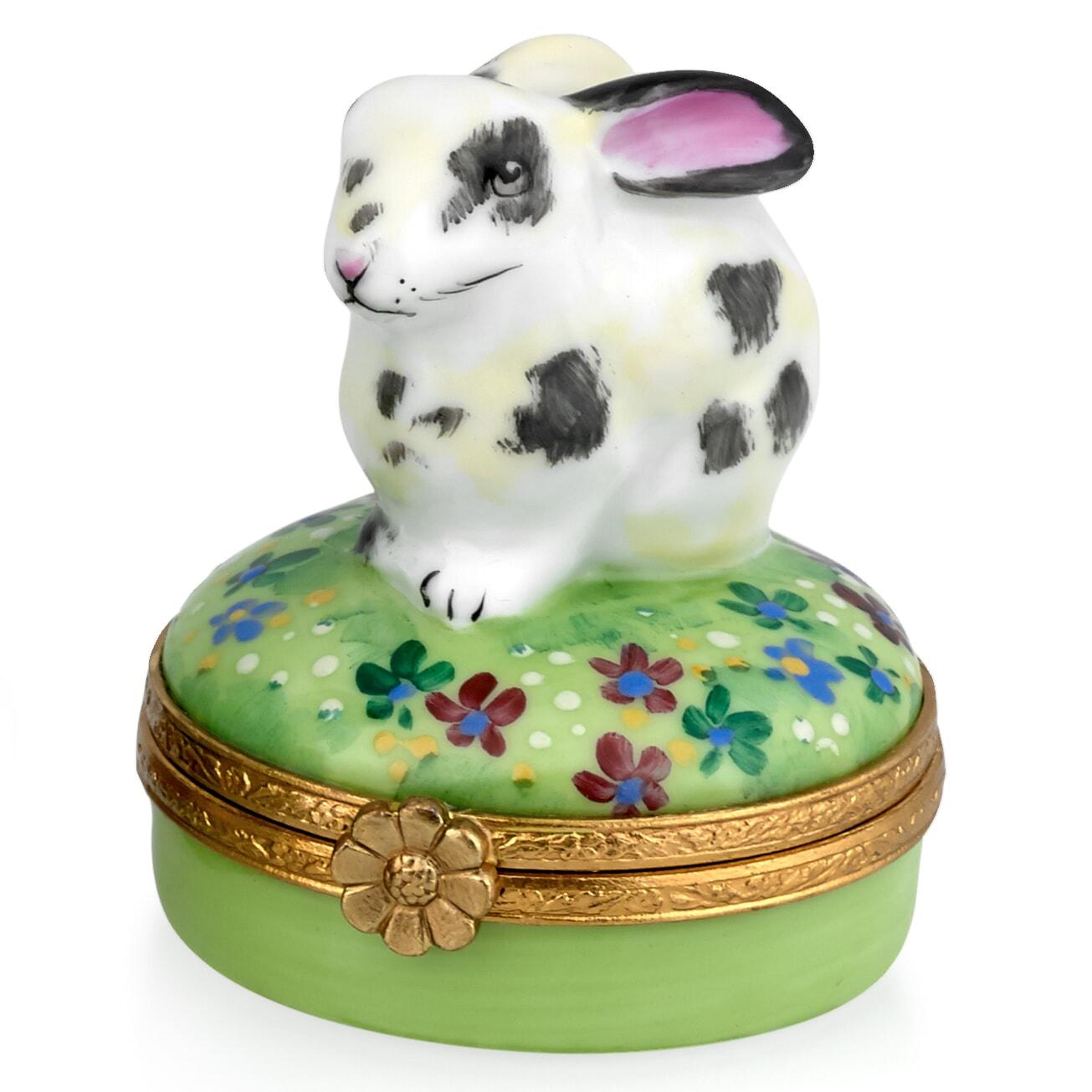 White & Grey Rabbit Limoges Box