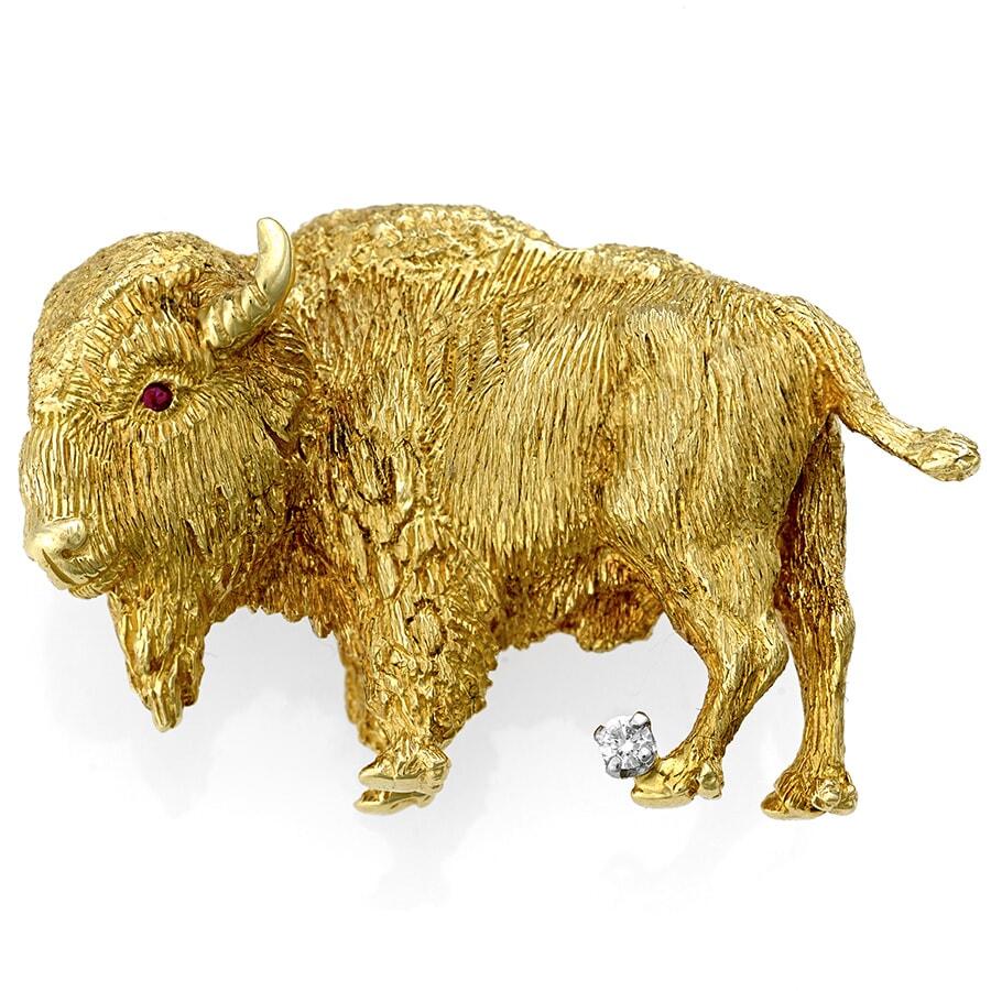18k Yellow Gold Buffalo Pin