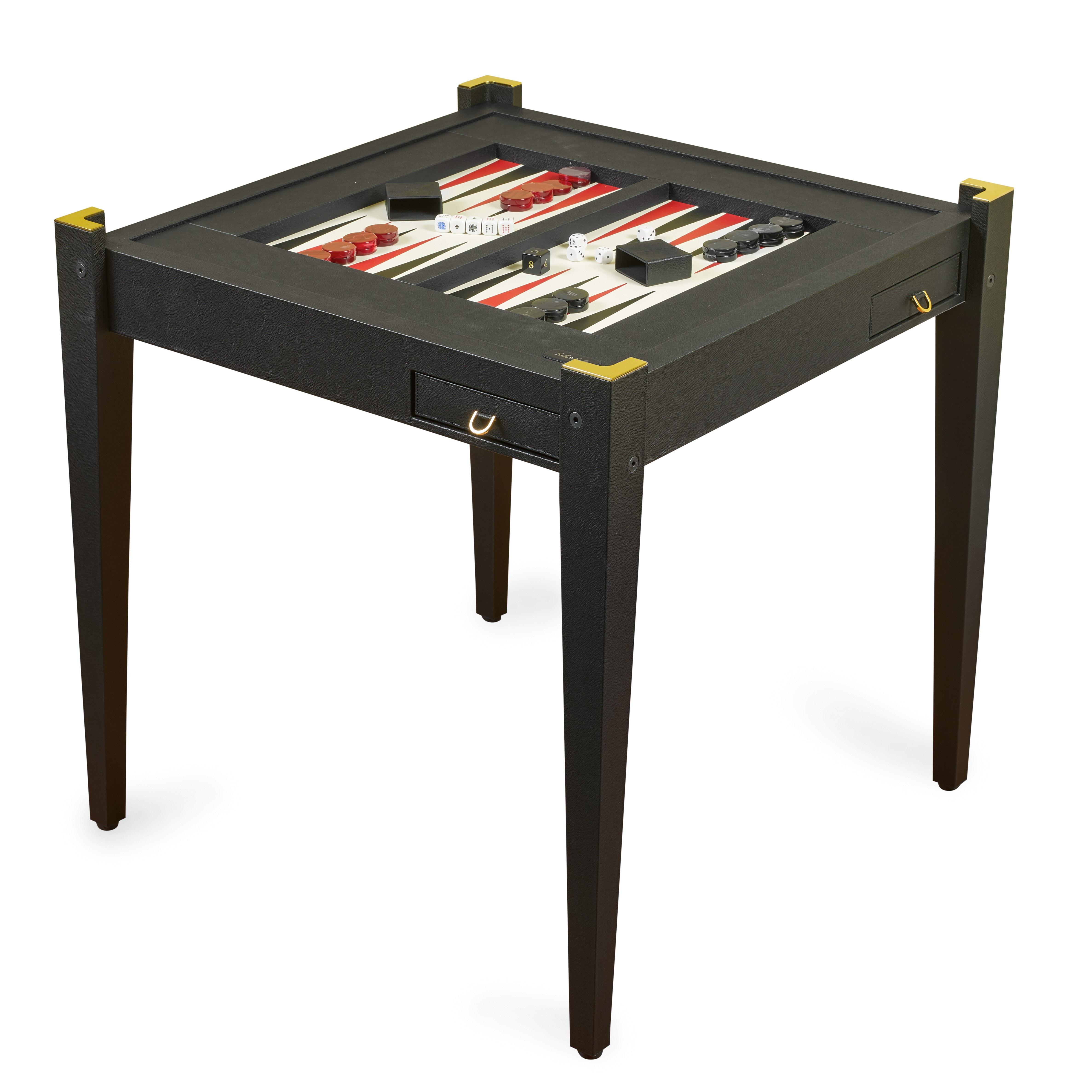 Black Leather Chess, Poker, and Backgammon Table