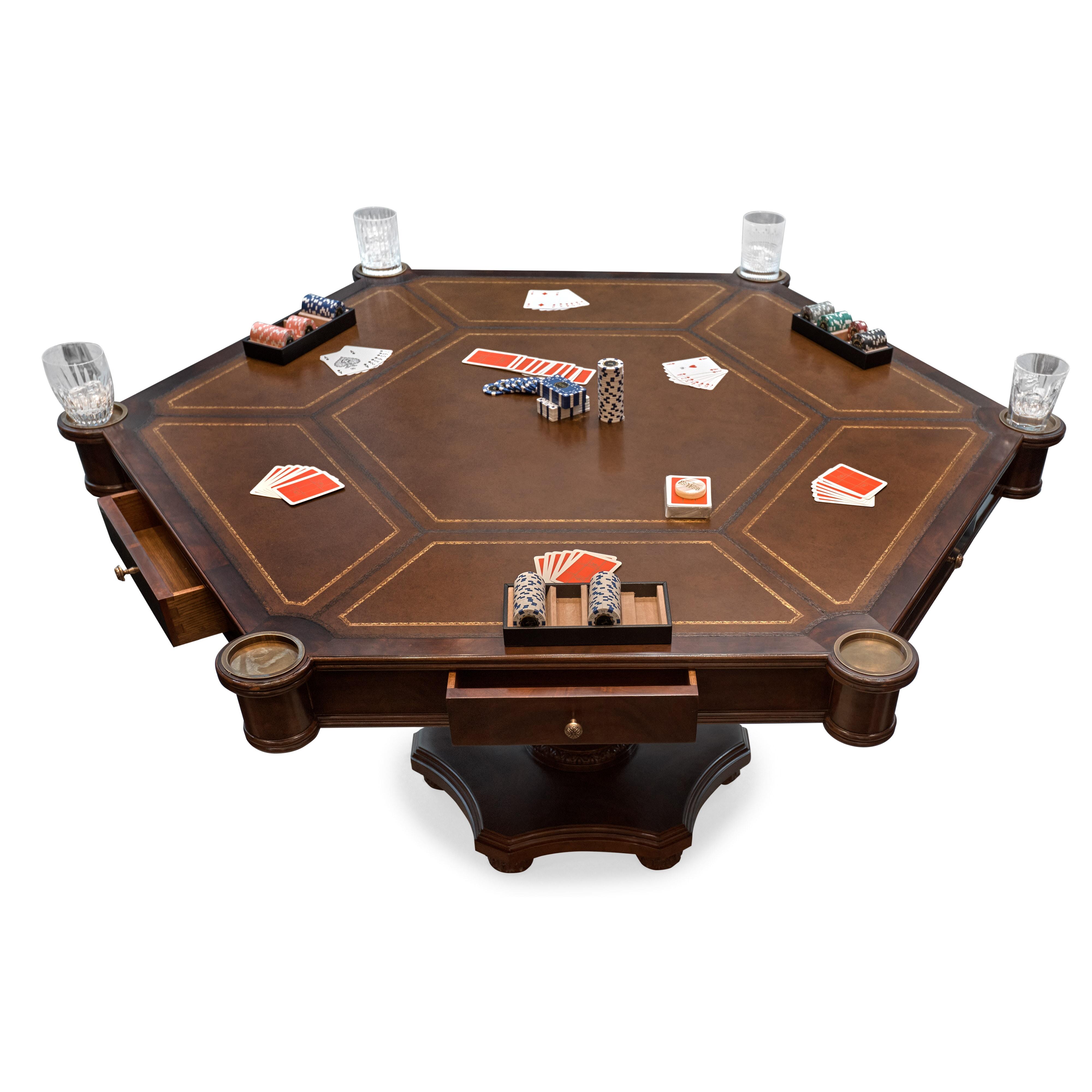 Mahogany Hexagonal Pedestal Game Table