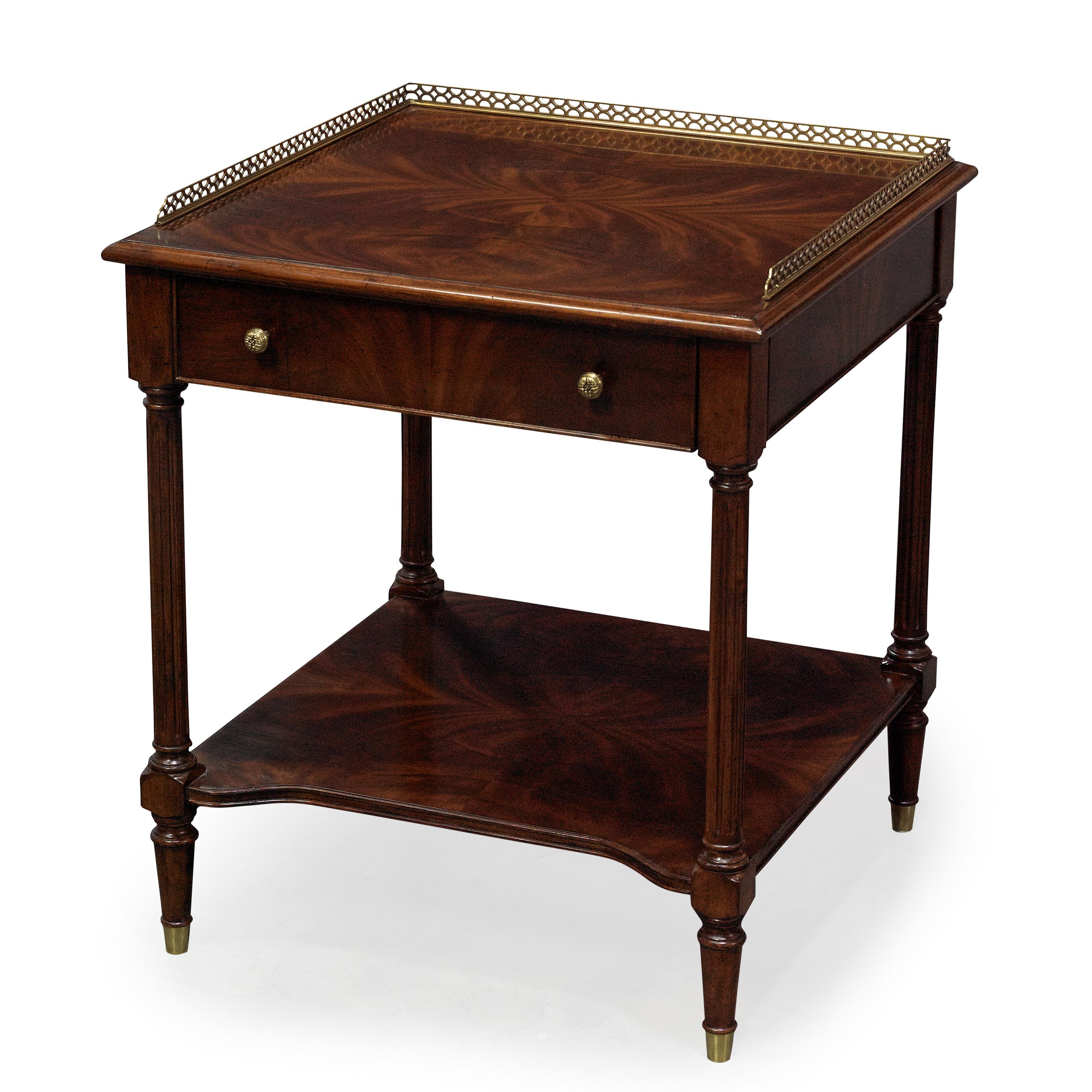 Two-Tier Mahogany Bedside Table with Brass Gallery