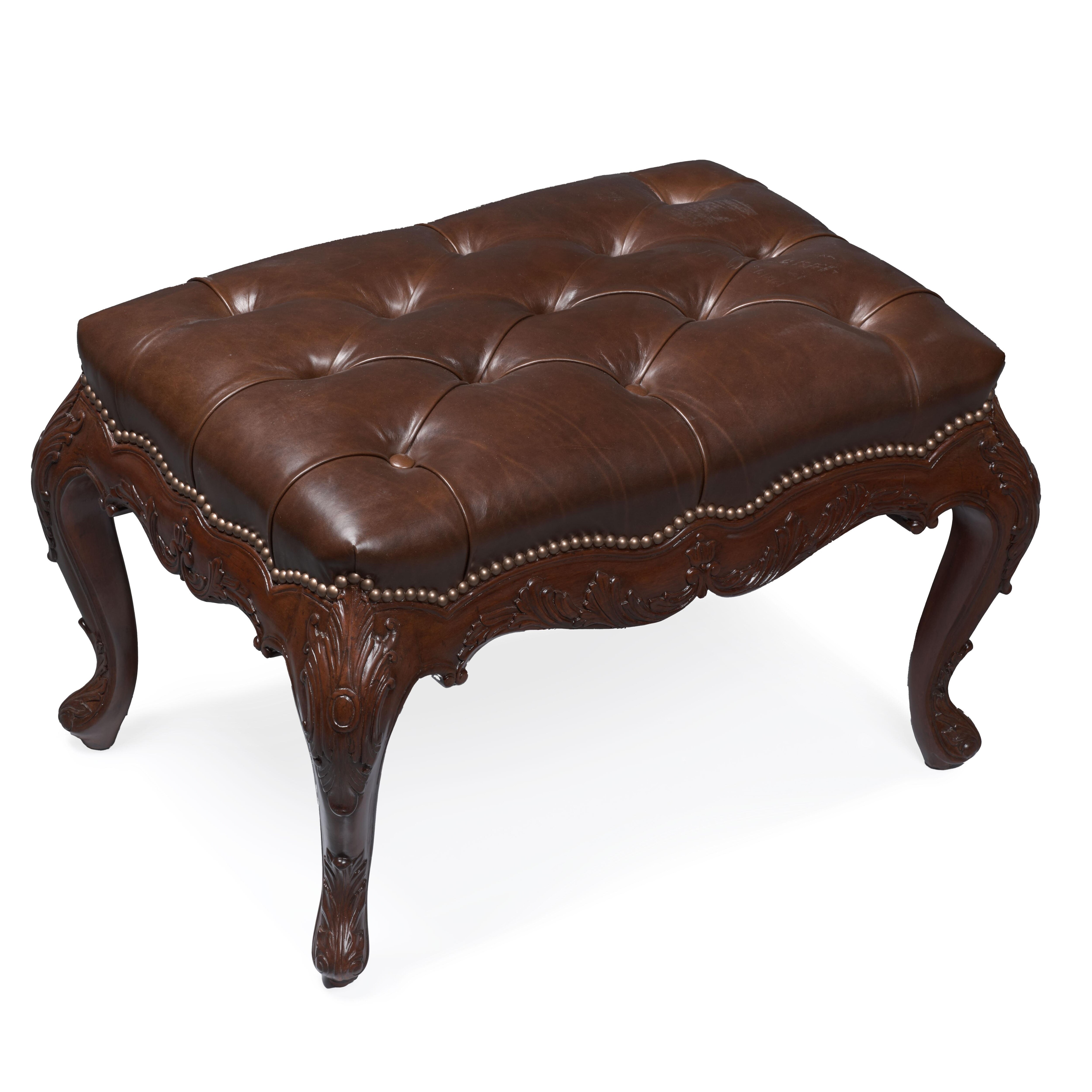 Tufted Leather Mahogany Footstool