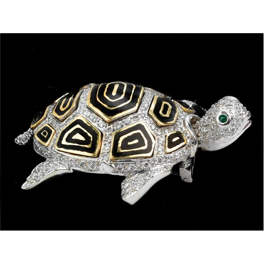 18k White Gold & Diamond Turtle Pin