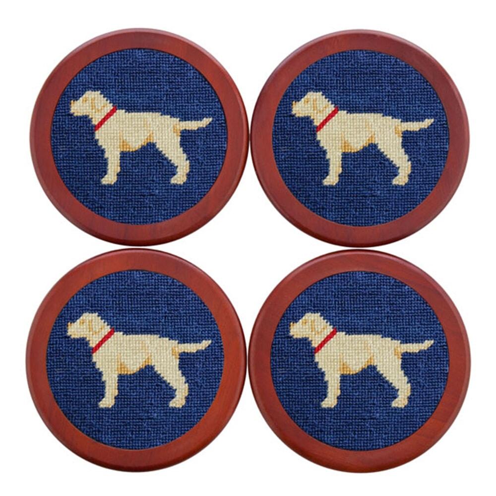 Yellow Labrador Needlepoint Coaster Set