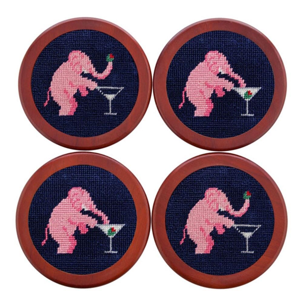 Elephant Martini Needlepoint Coaster Set