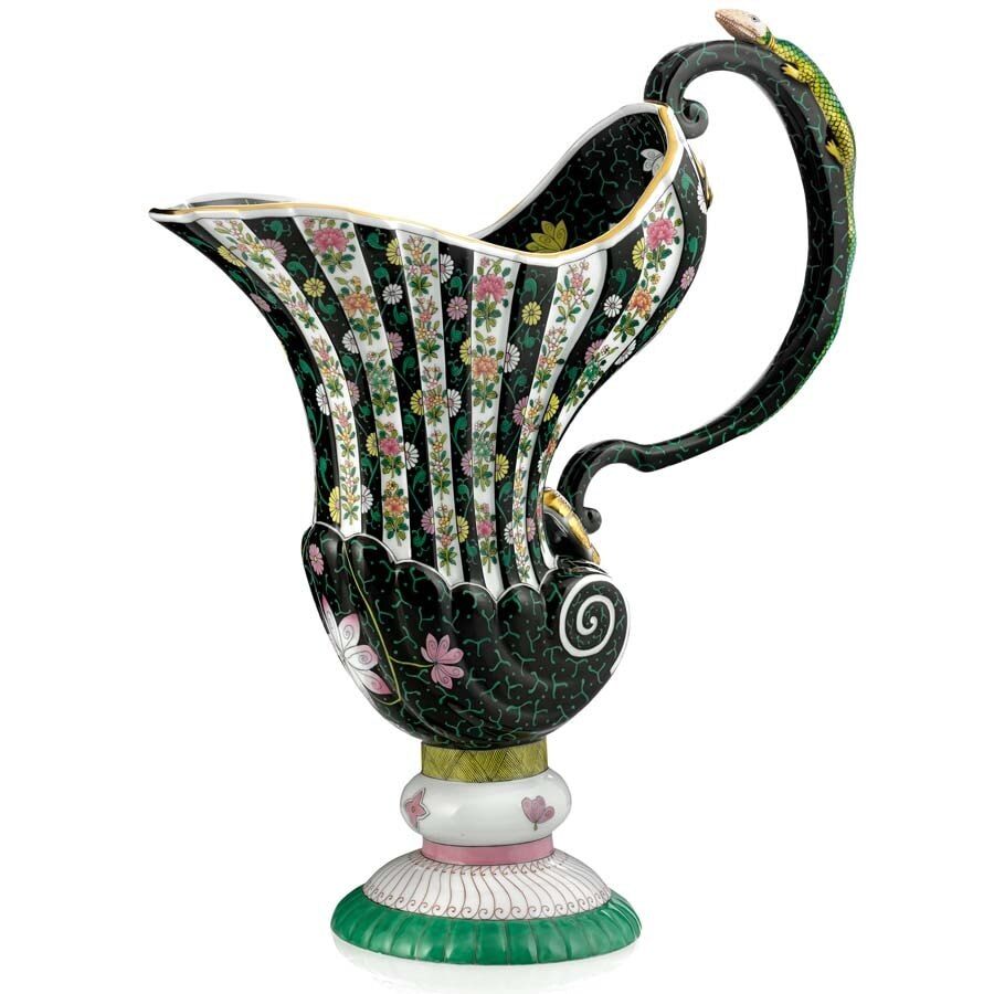 Herend Black Dynasty Pitcher with Lizard Handle