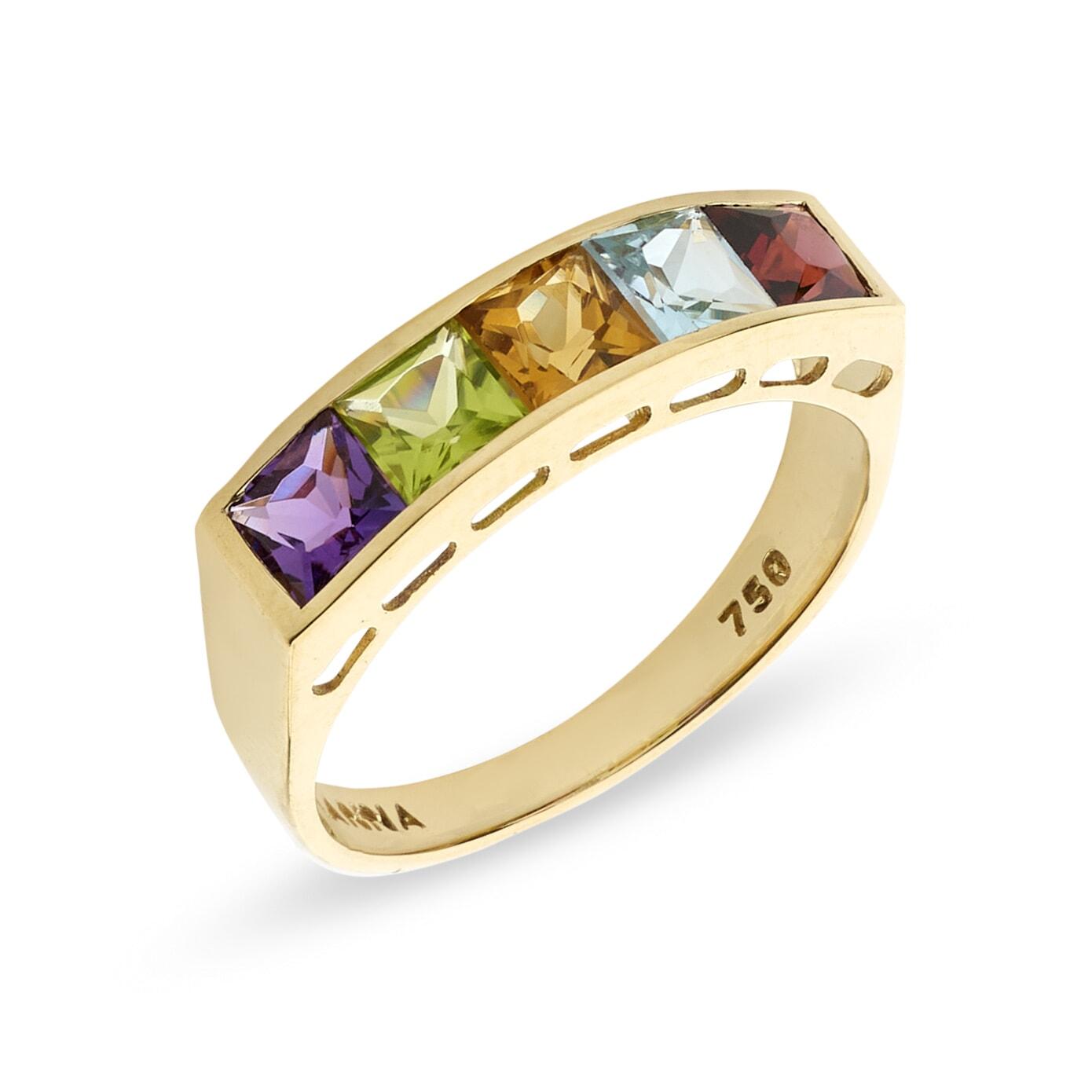 18K Yellow Gold Mixed Gemstones Ring