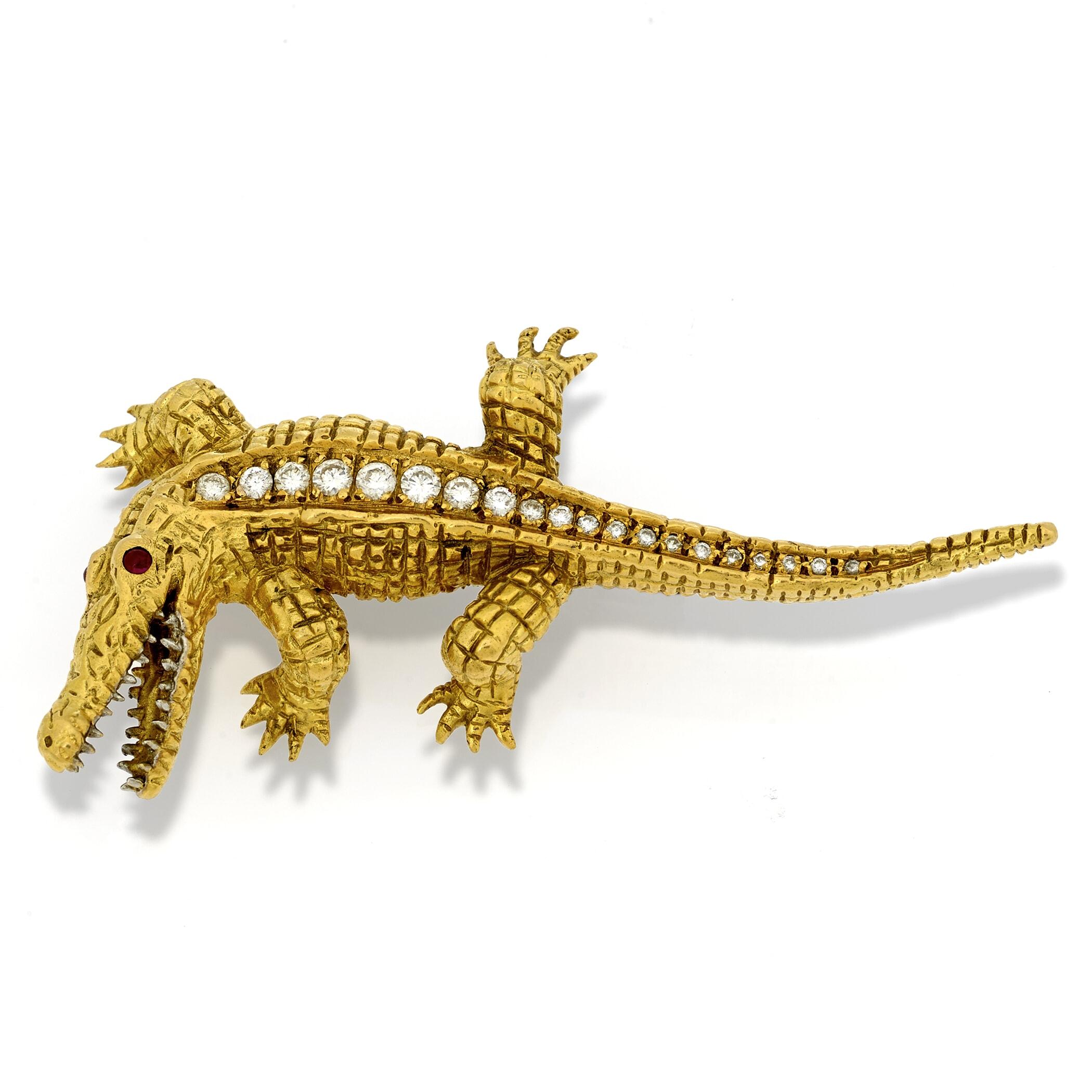 18k Gold Alligator with Diamonds Pin
