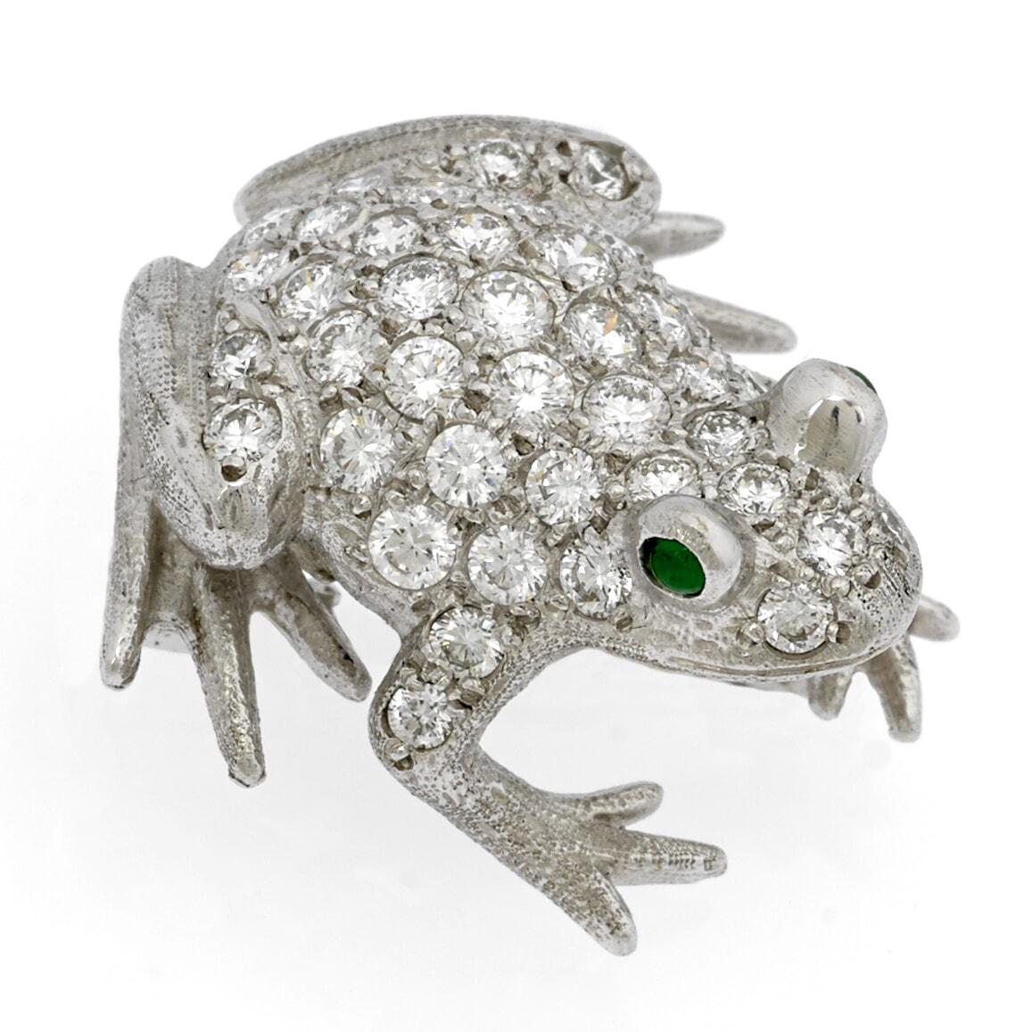 18k White Gold Frog with Diamonds Pin
