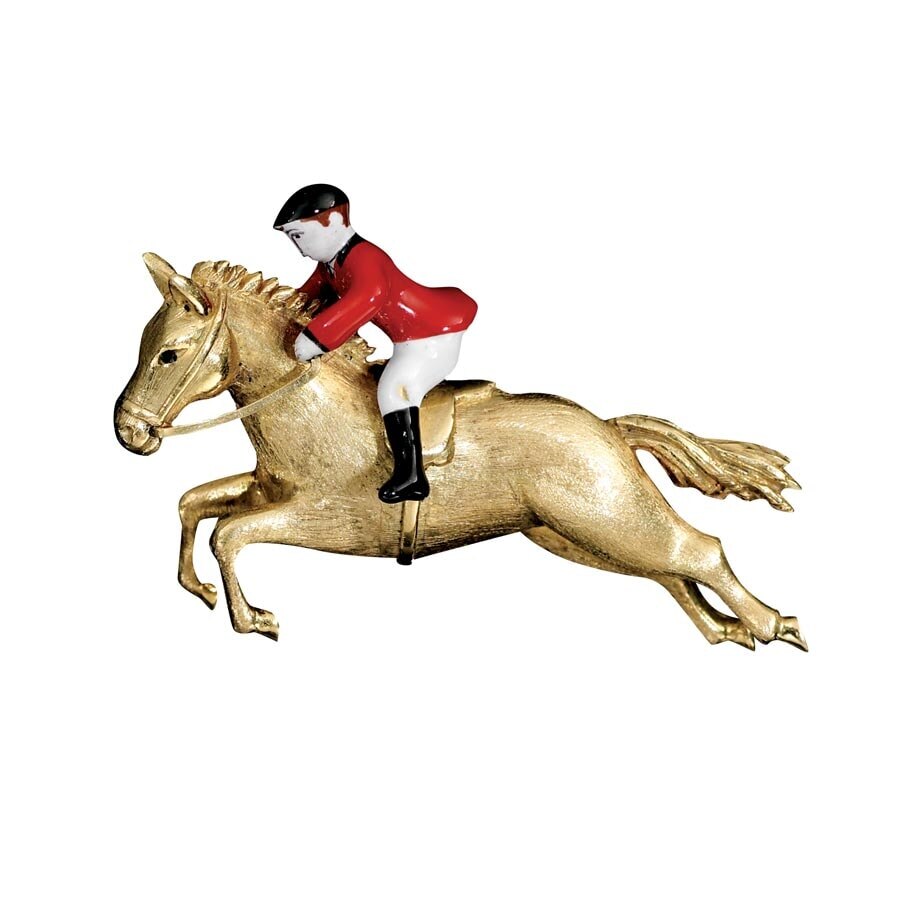 18K Gold & Enamel Horse and Rider Pin