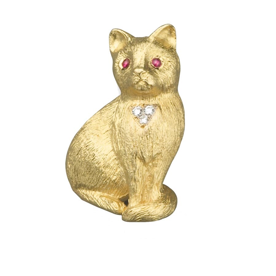 18k Gold Cat Brooch / Pin